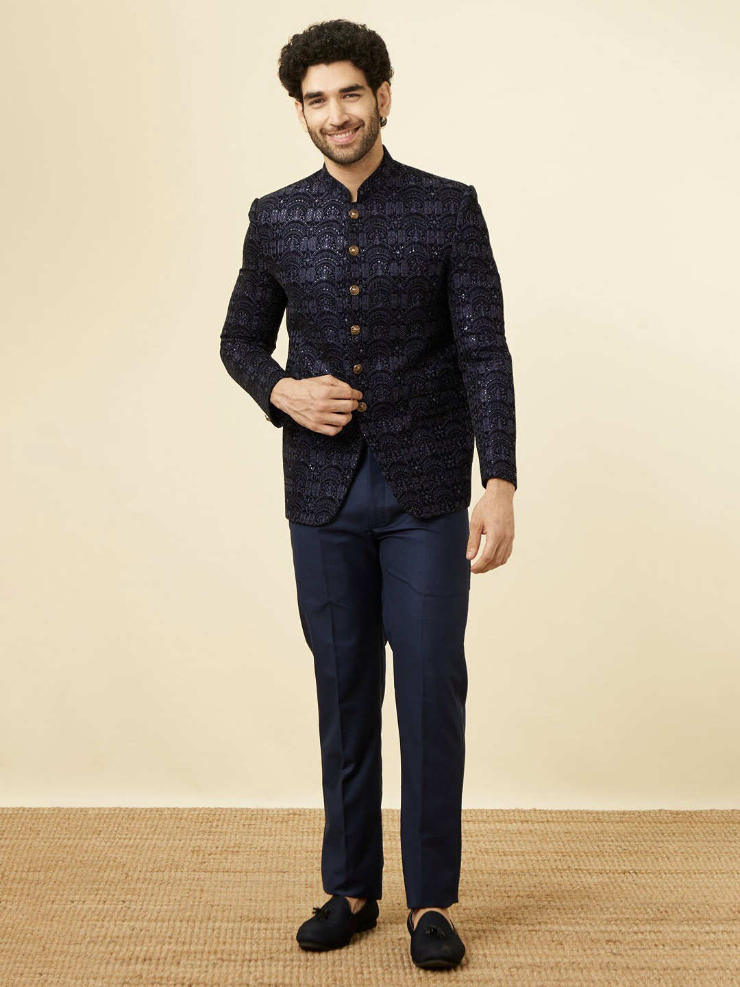 Buy Manyavar Self Design Single Breasted Velvet Party Two Piece Suit ...