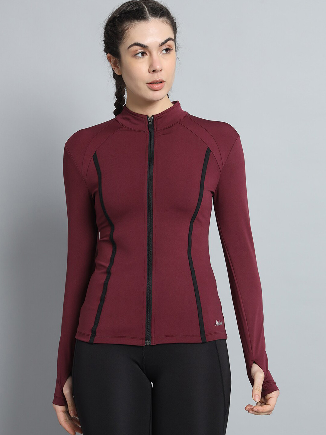 Buy ATHLISIS Women Maroon Lightweight Training Or Gym Sporty Jacket ...