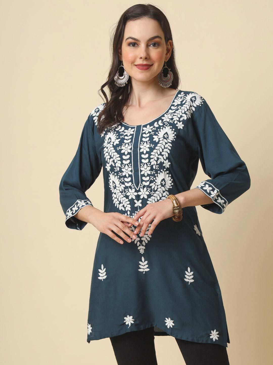 Buy HERE&NOW Embroidered Thread Work Short Kurti - Kurtis for Women ...