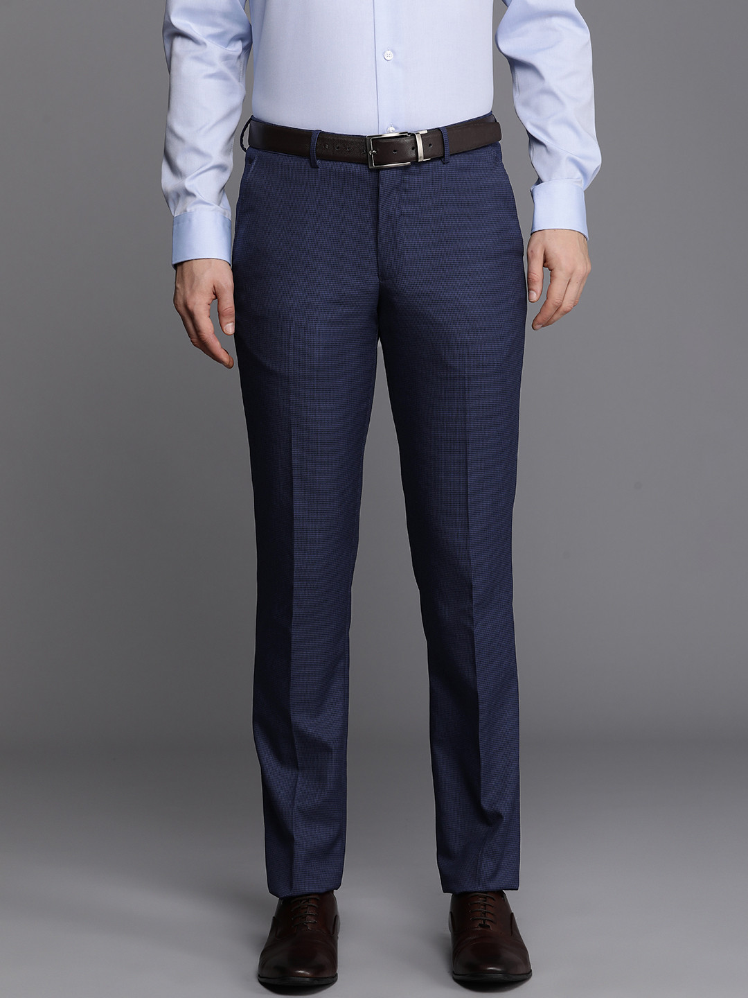 Buy Louis Philippe Men Self Design Textured Slim Fit Formal Trousers ...