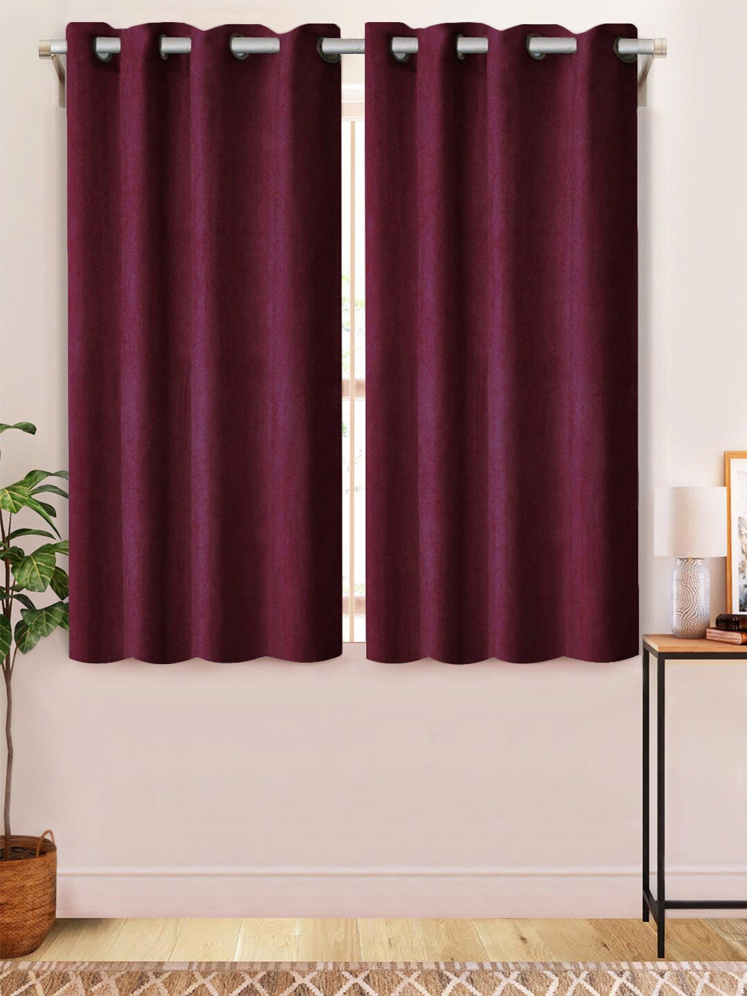 Buy Aura Maroon 2 Pcs Room Darkening Window Curtains - Curtains And ...