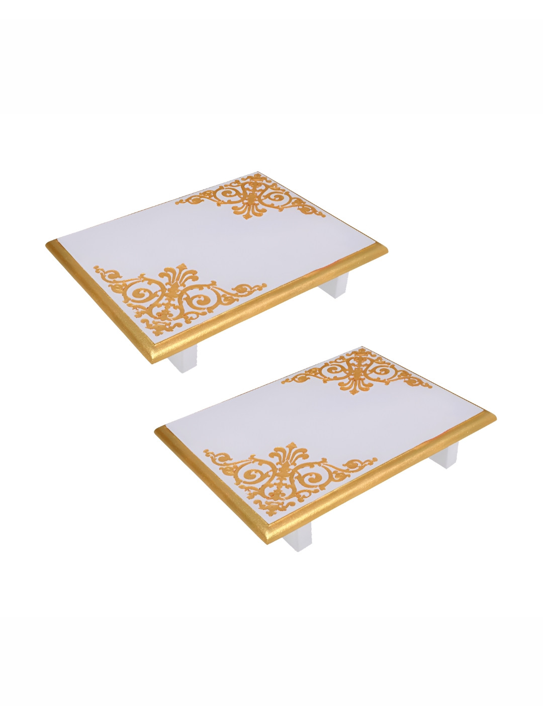 Buy Lal Haveli Peetalu Off White & Gold Ton 2Pcs Wooden Pata Stool For ...