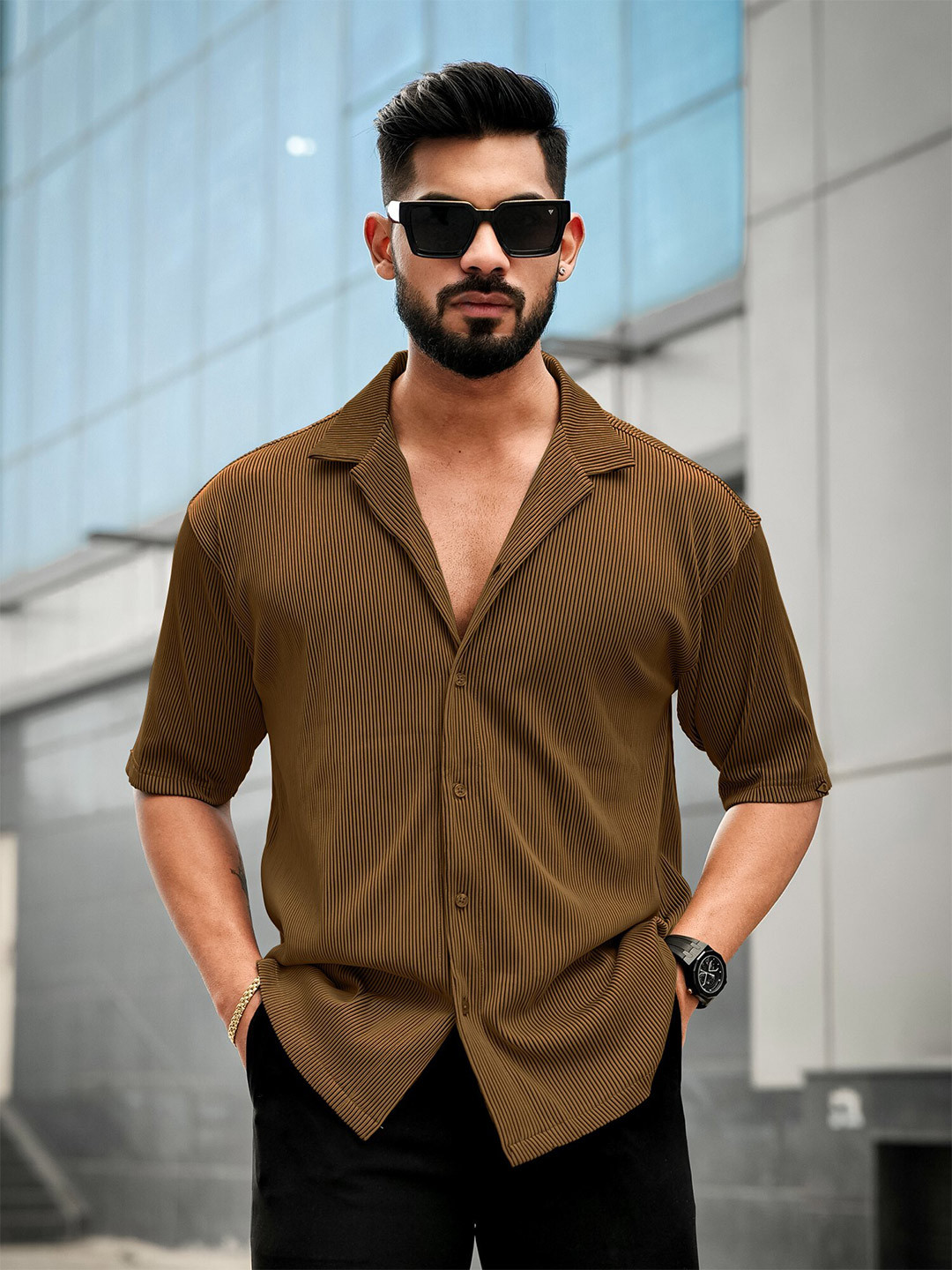 Buy Maniac Self Design Classic Opaque Striped Cotton Casual Shirt ...
