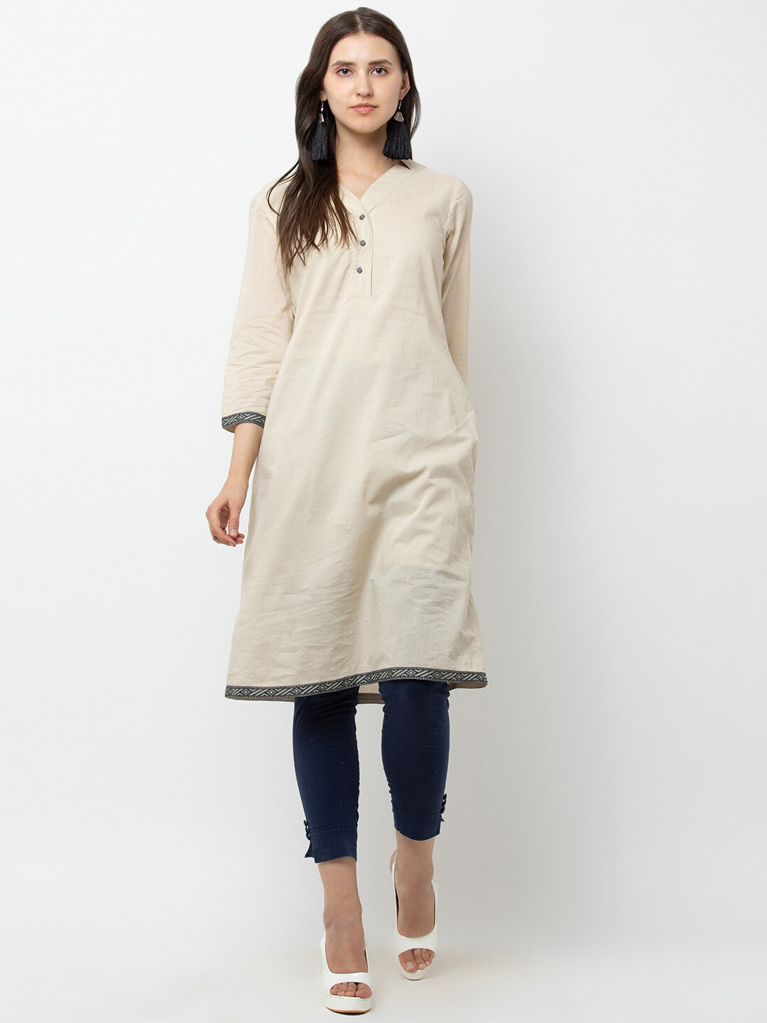 Buy DODO & MOA Cream Straight Cotton Kurta - Kurtas for Women 26840400 ...