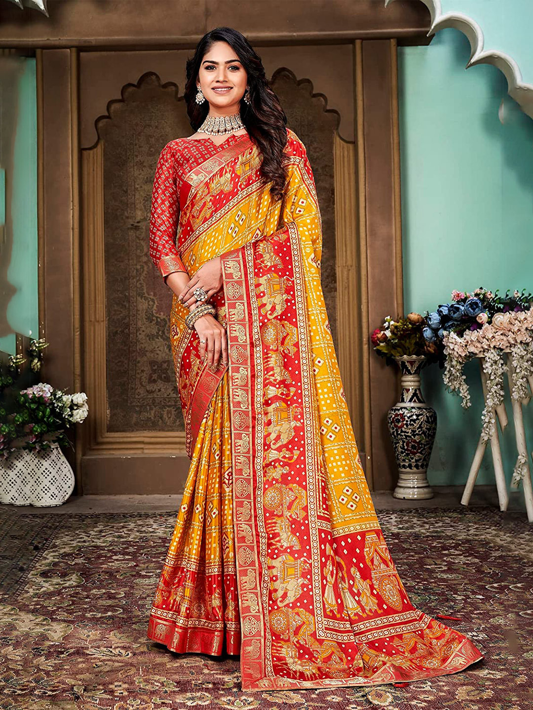 Buy Marabout Geometric Woven Design Zari Silk Cotton Paithani Saree ...