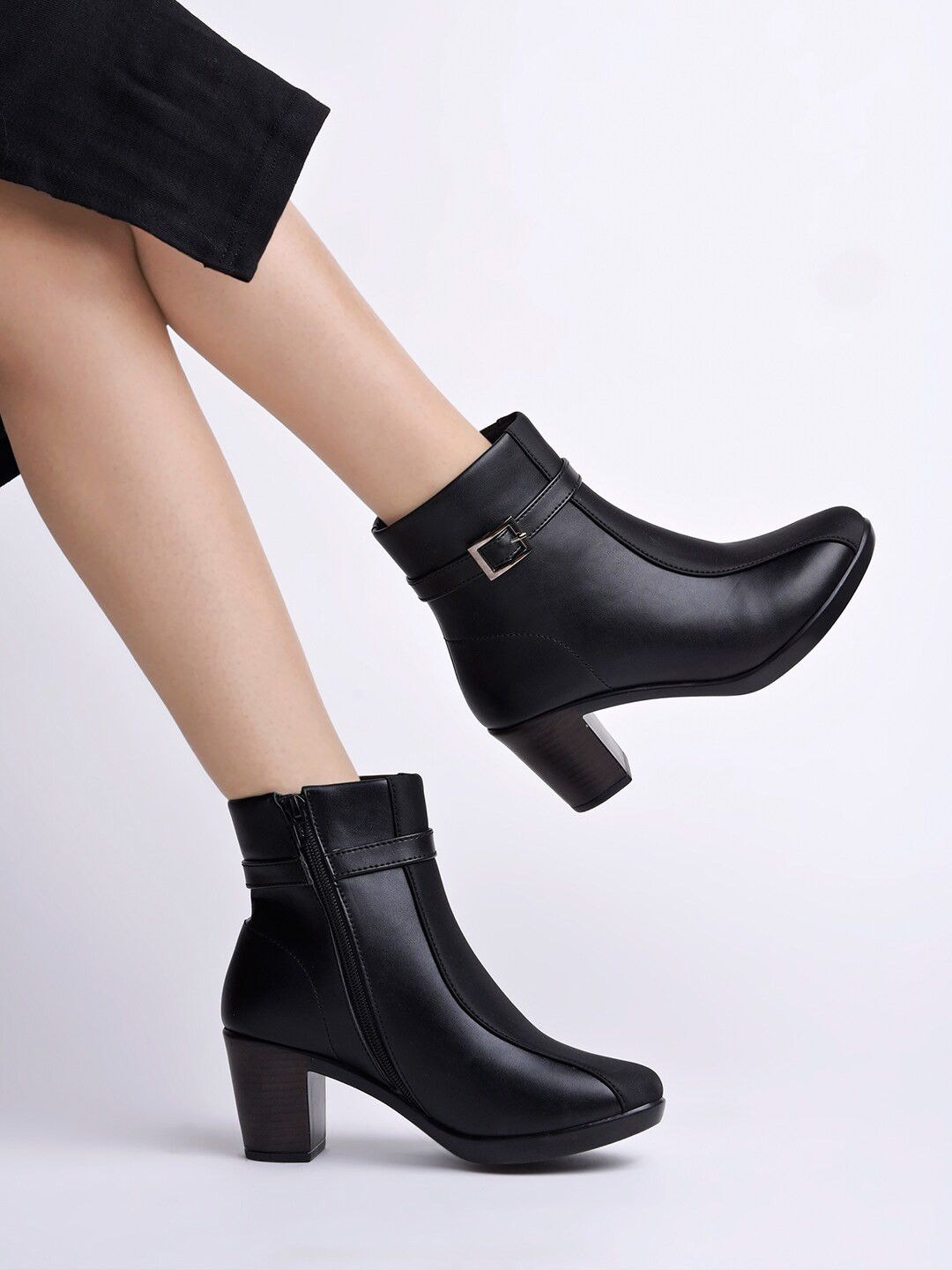 Buy Shoetopia Women Buckle Detail Block Heeled Boots - Boots for Women ...