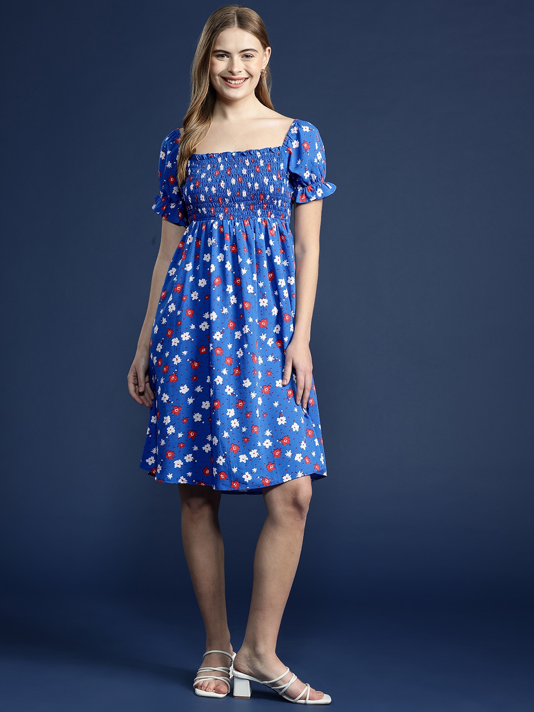 Buy Mast And Harbour Floral Print Puff Sleeve Satin A Line Dress