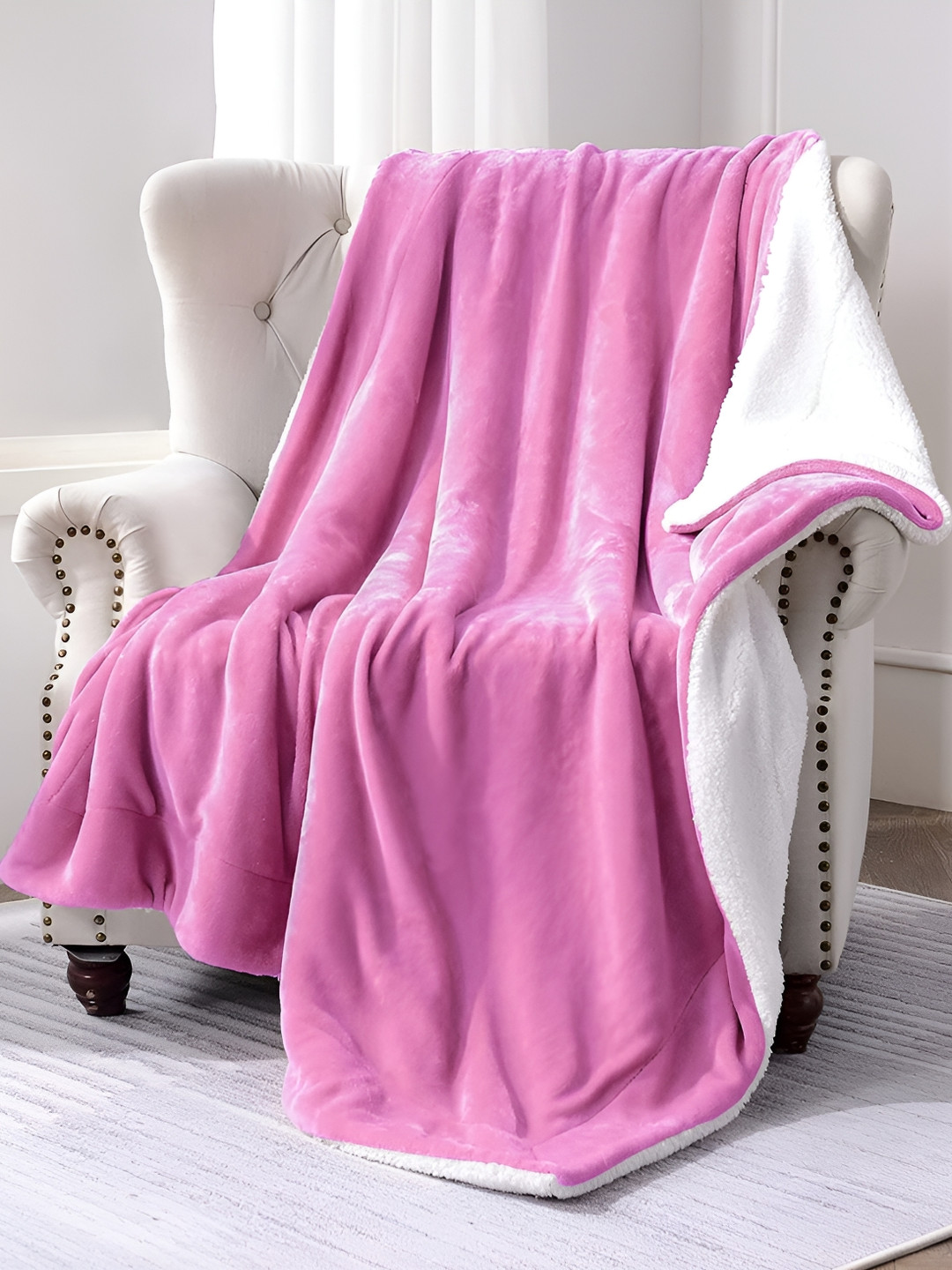 Buy Bsb Home Sherpa Pink & White Heavy Winter 500 GSM Double Bed ...