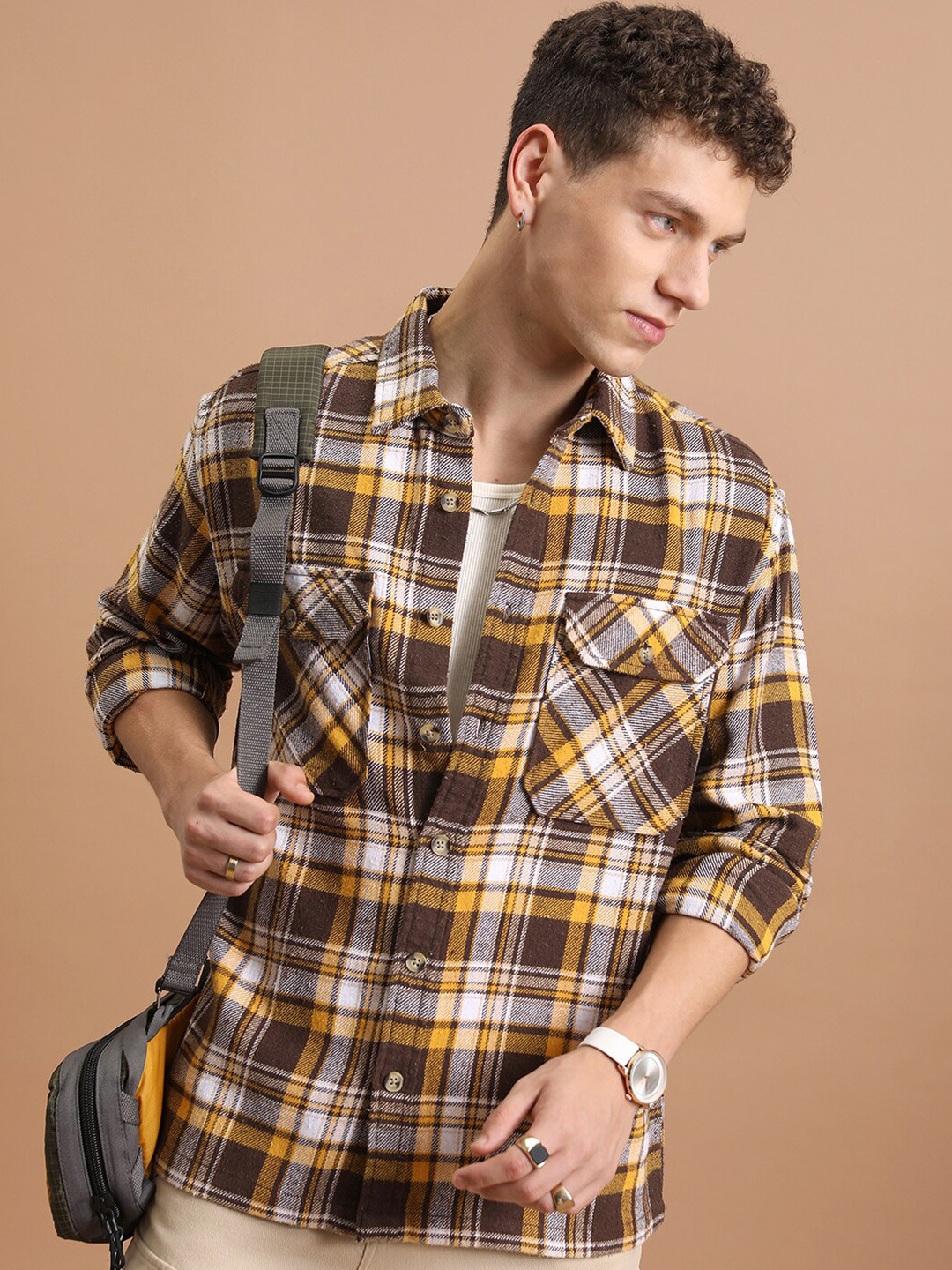 Buy HIGHLANDER Men Oversized Double Flap Pocket Overshirt - Shackets ...