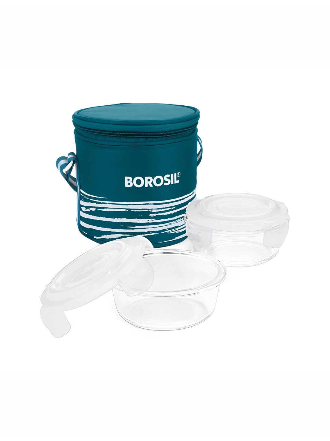 Buy BOROSIL 2 Pieces Teal Blue & Transparent Round Glass Lunch Box 400 ...