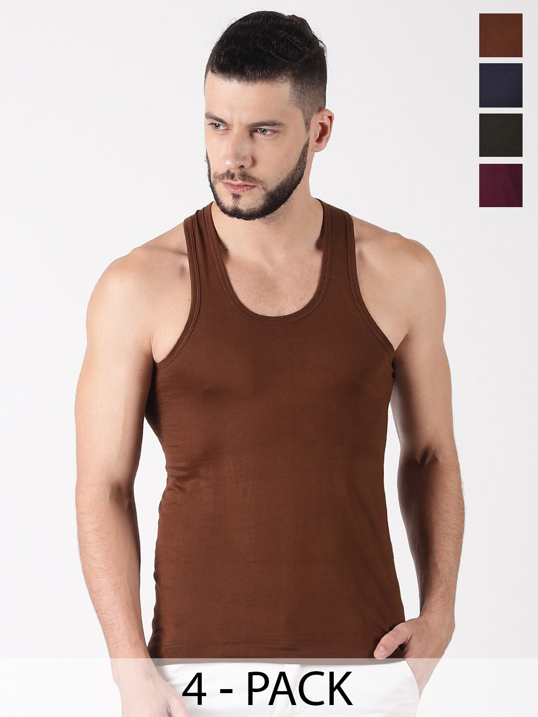 Buy Dollar Lehar Men Combed Cotton Round Neck Vest Pack Of 4 Assorted ...