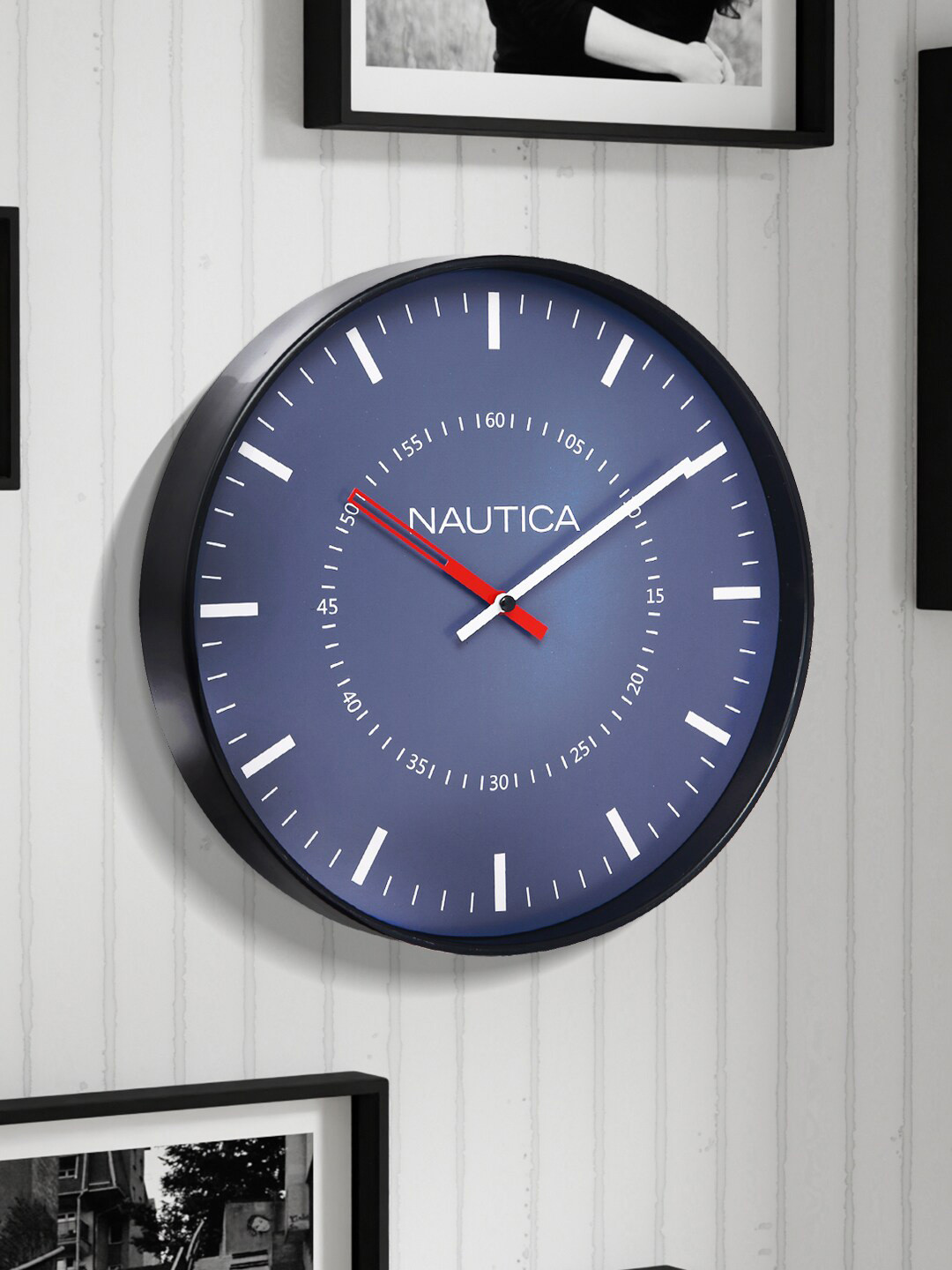 Buy Nautica Navy Blue & White Contemporary Analogue Round Shaped Wall ...