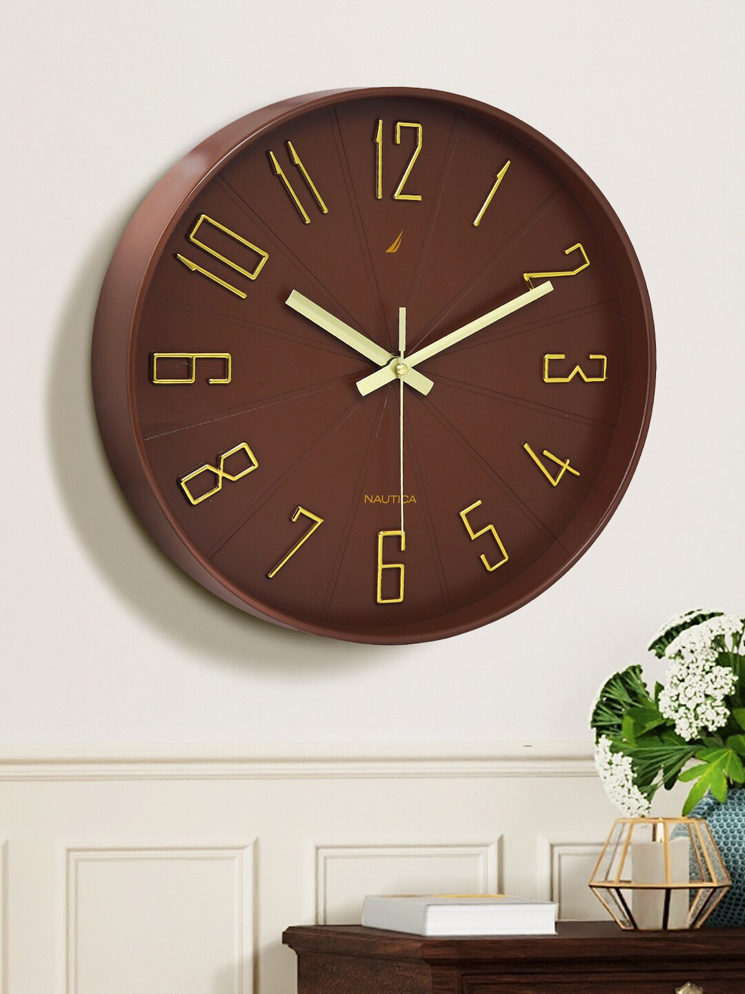 Buy Nautica Rust & Gold Toned Contemporary Analogue Round Shaped Wall Clock - Clocks for Unisex ...