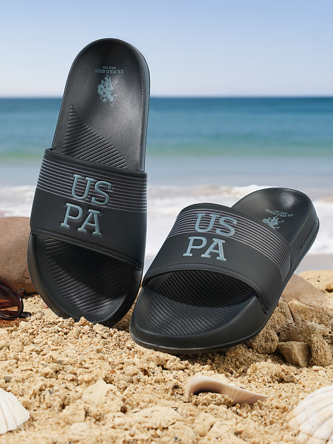Buy U.S. Polo Assn. Men Brand Logo Printed Sliders - Flip Flops for Men ...