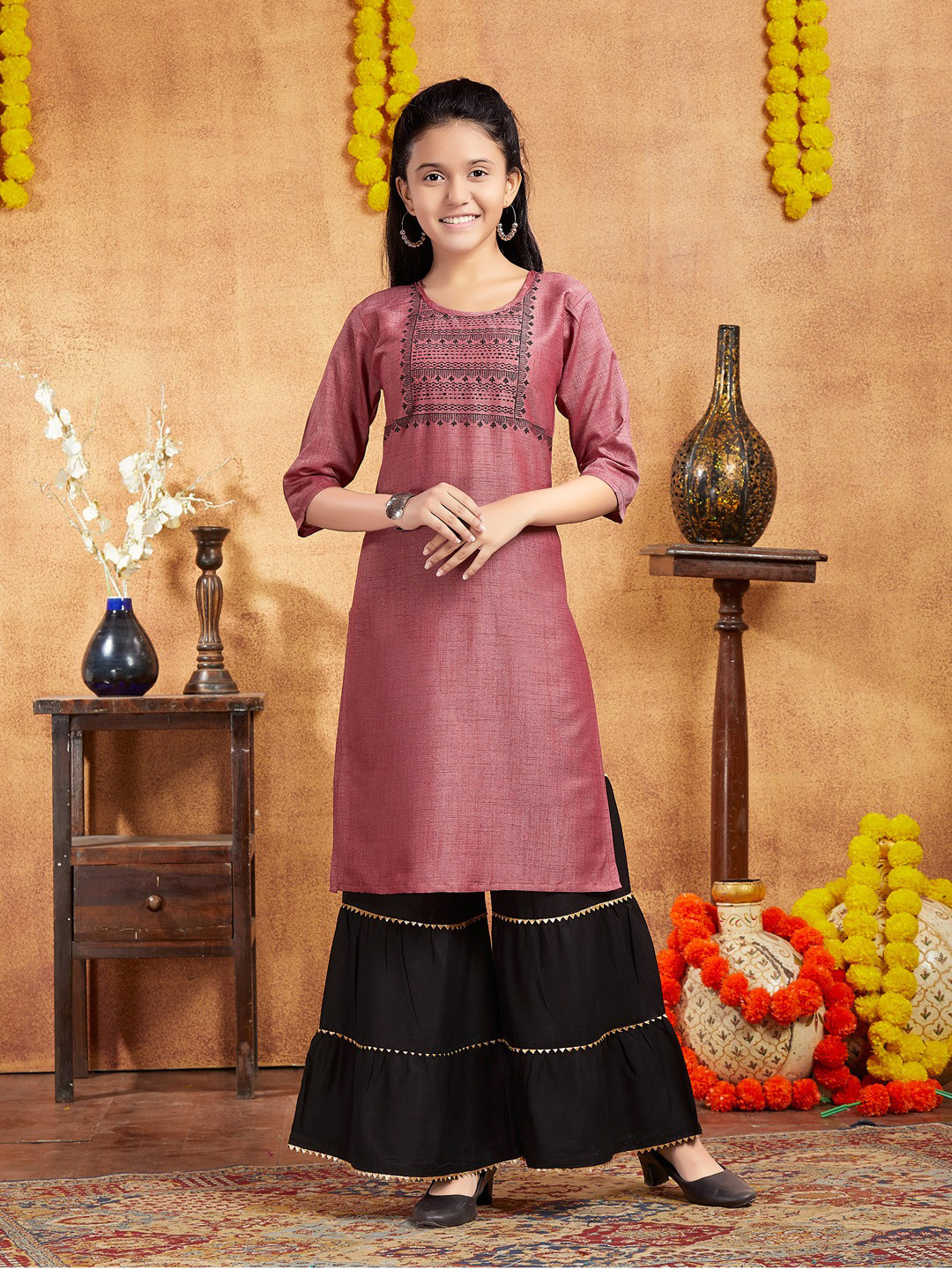 Buy Aarika Girls Tribal Print Round Neck Regular Sleeves Cotton A Line ...