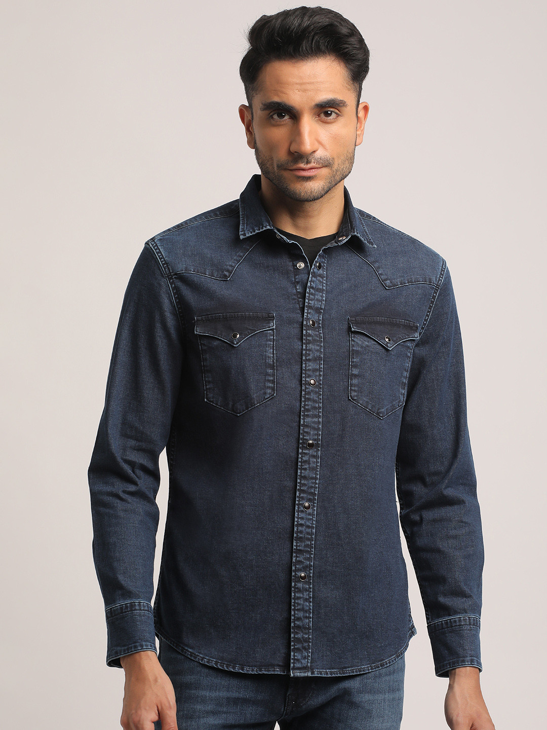 Buy EVERBLUE Faded Denim Slim Fit Casual Shacket - Shirts for Men ...