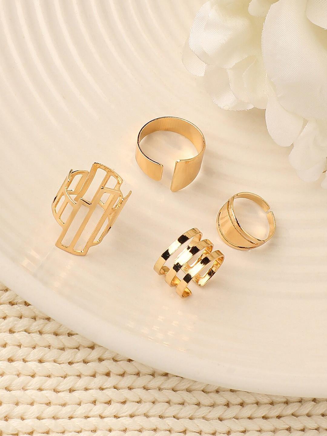 Buy DressBerry Pack Of 4 Gold Toned Gold Plated Finger Ring - Ring for ...