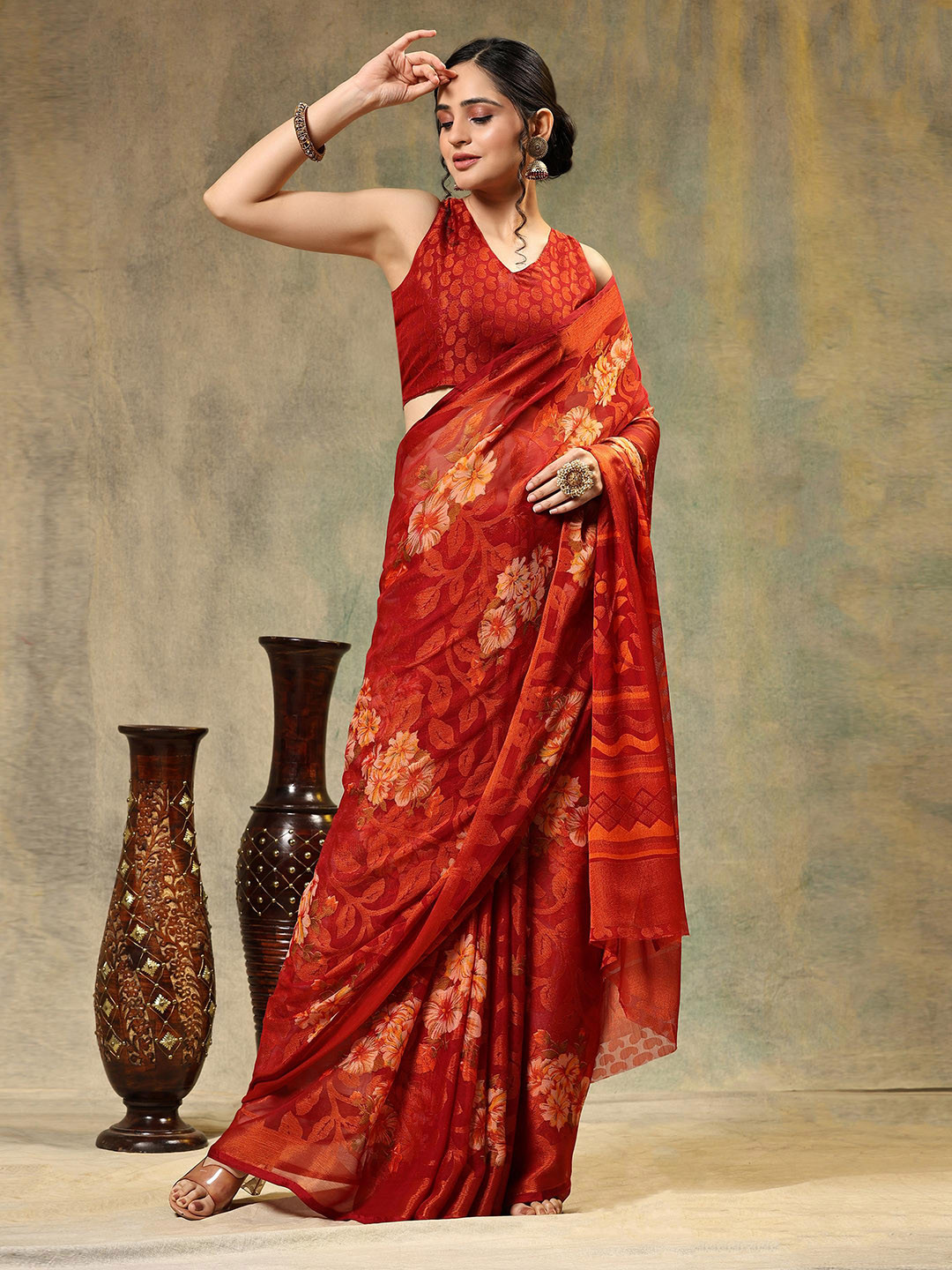 Buy Rujave Ethnic Motifs Woven Design Brasso Saree - Sarees for Women ...