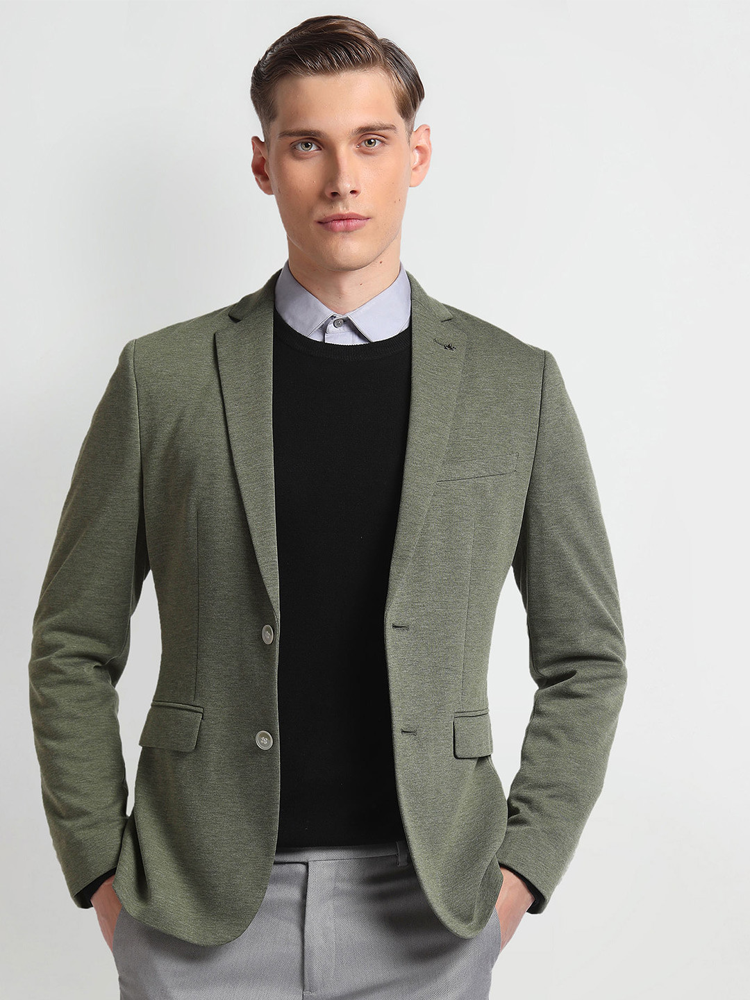 Buy Arrow Men Slim Fit Notched Lapel Long Sleeves Single Breasted ...