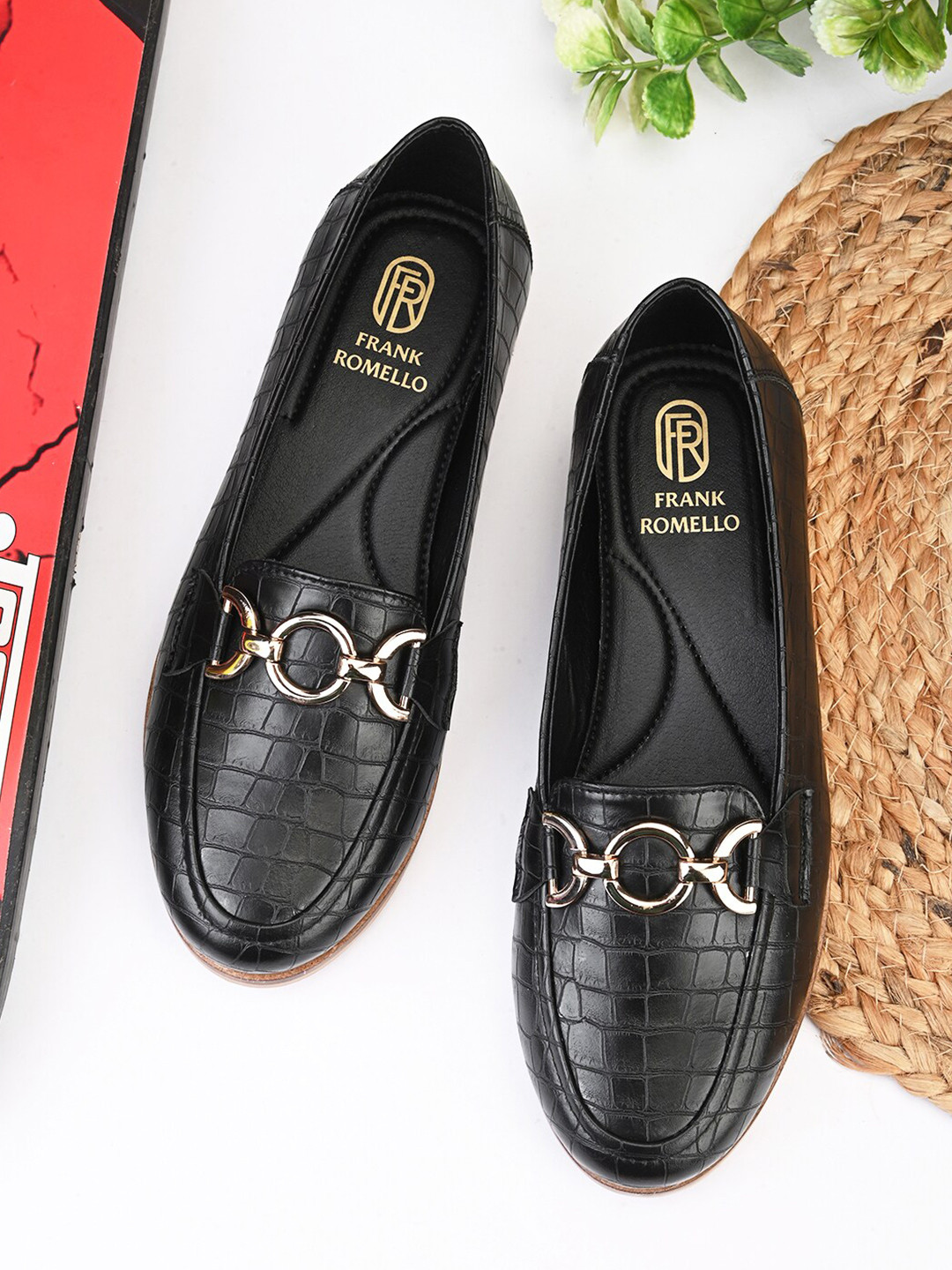 Buy FRANKROMELLO Textured Round Toe Buckles Ballerinas - Ballerinas for ...