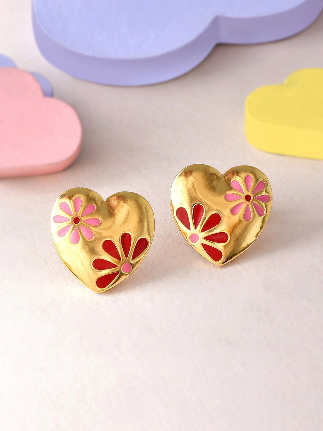 Buy Voylla Gold Plated Heart Shaped Studs - Earrings for Women 26895188 ...