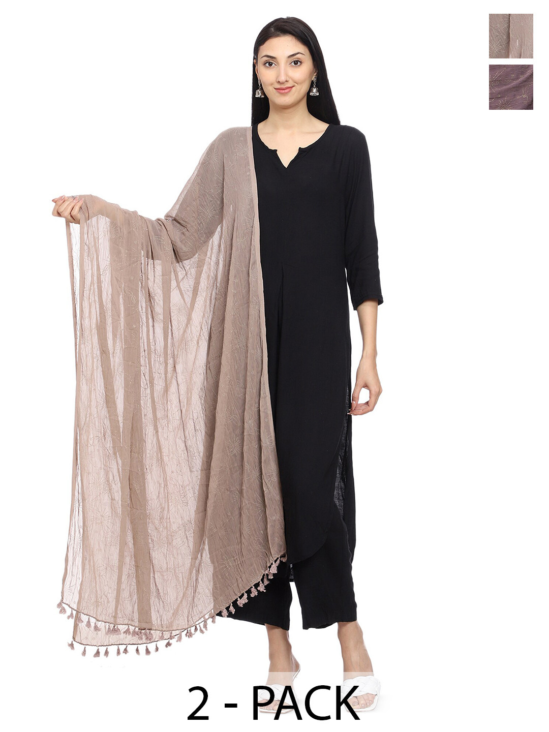 Buy Tulip Eden Pack Of 2 Ethnic Motifs Foil Printed Dupatta - Dupatta ...