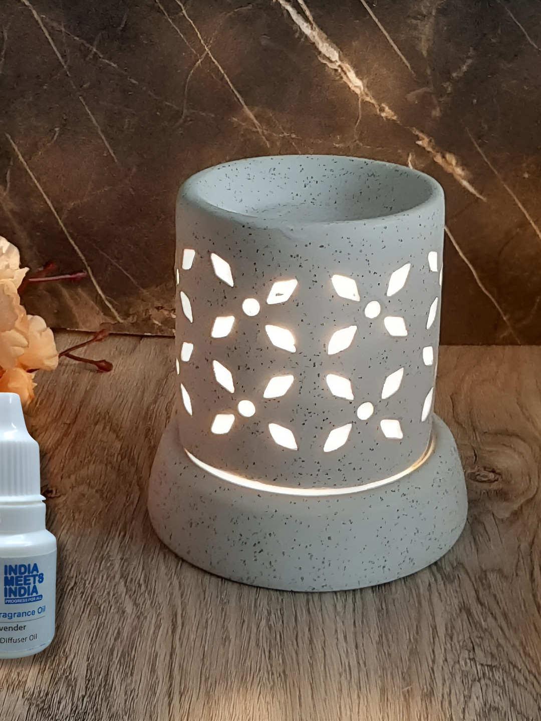 Buy INDIA MEETS INDIA White Flower Cut Ceramic Electric Aroma Diffuser ...