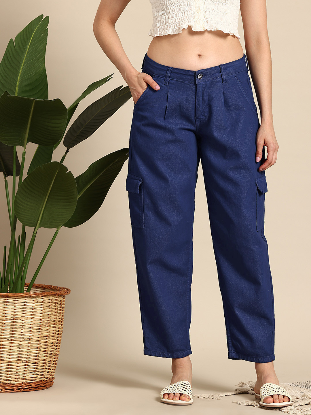 Buy Mast & Harbour Women Stretchable Slouchy Fit Cargo Style Jeans ...