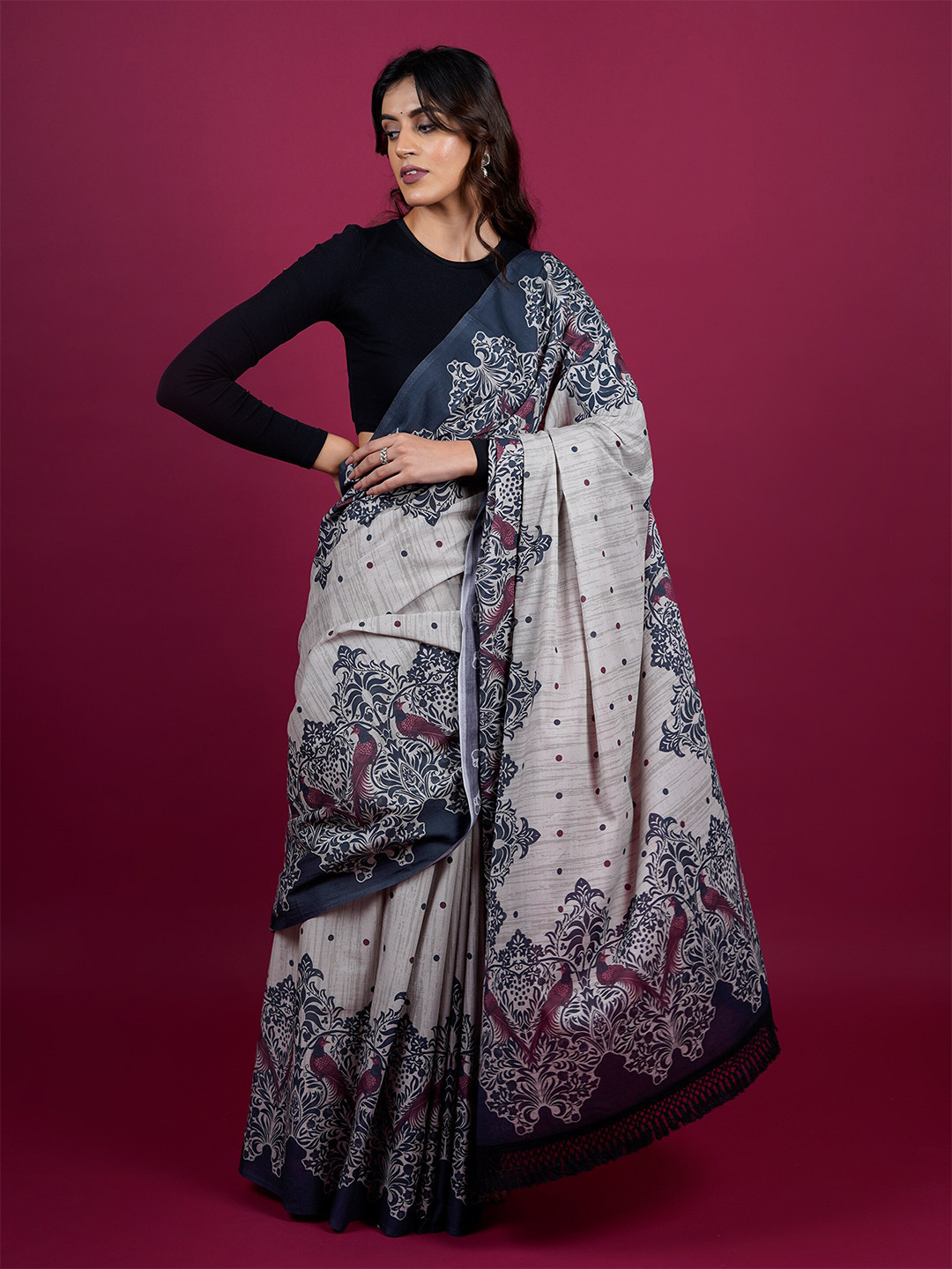Buy BUTA BUTI Ethnic Motifs Printed Pure Cotton Saree - Sarees for ...