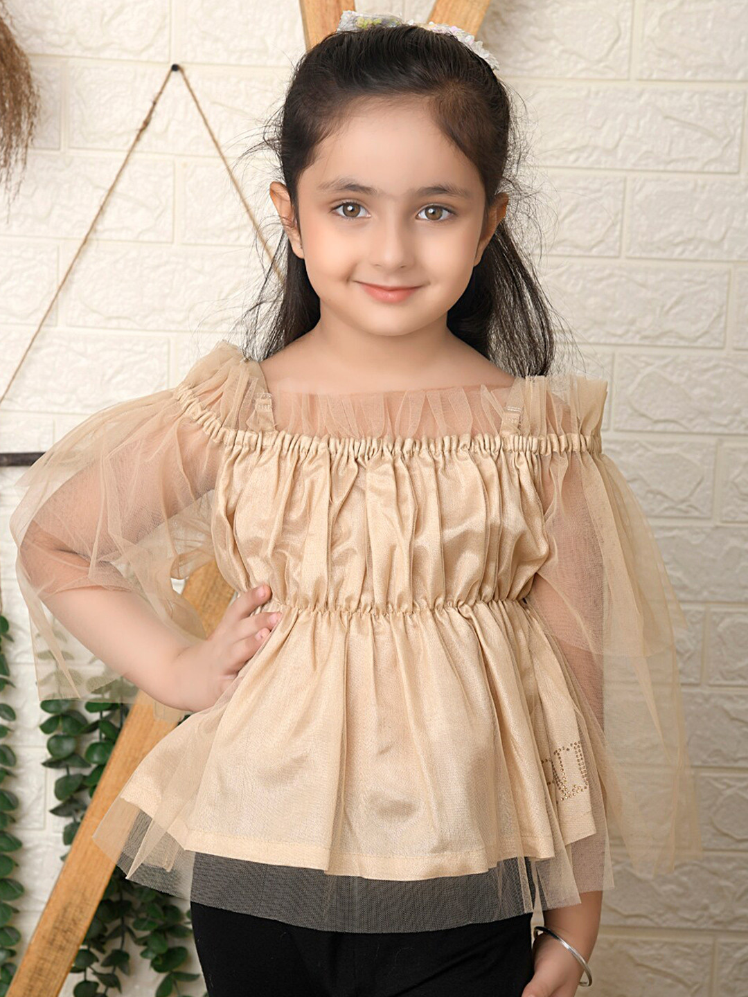 Buy BAESD Shoulder Straps Ruffle Net Cinched Waist Top - Tops for Girls ...