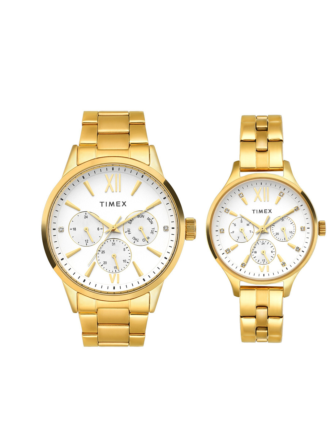Buy Timex Pack Of 2 His And Her Stainless Steel Bracelet Style Straps ...