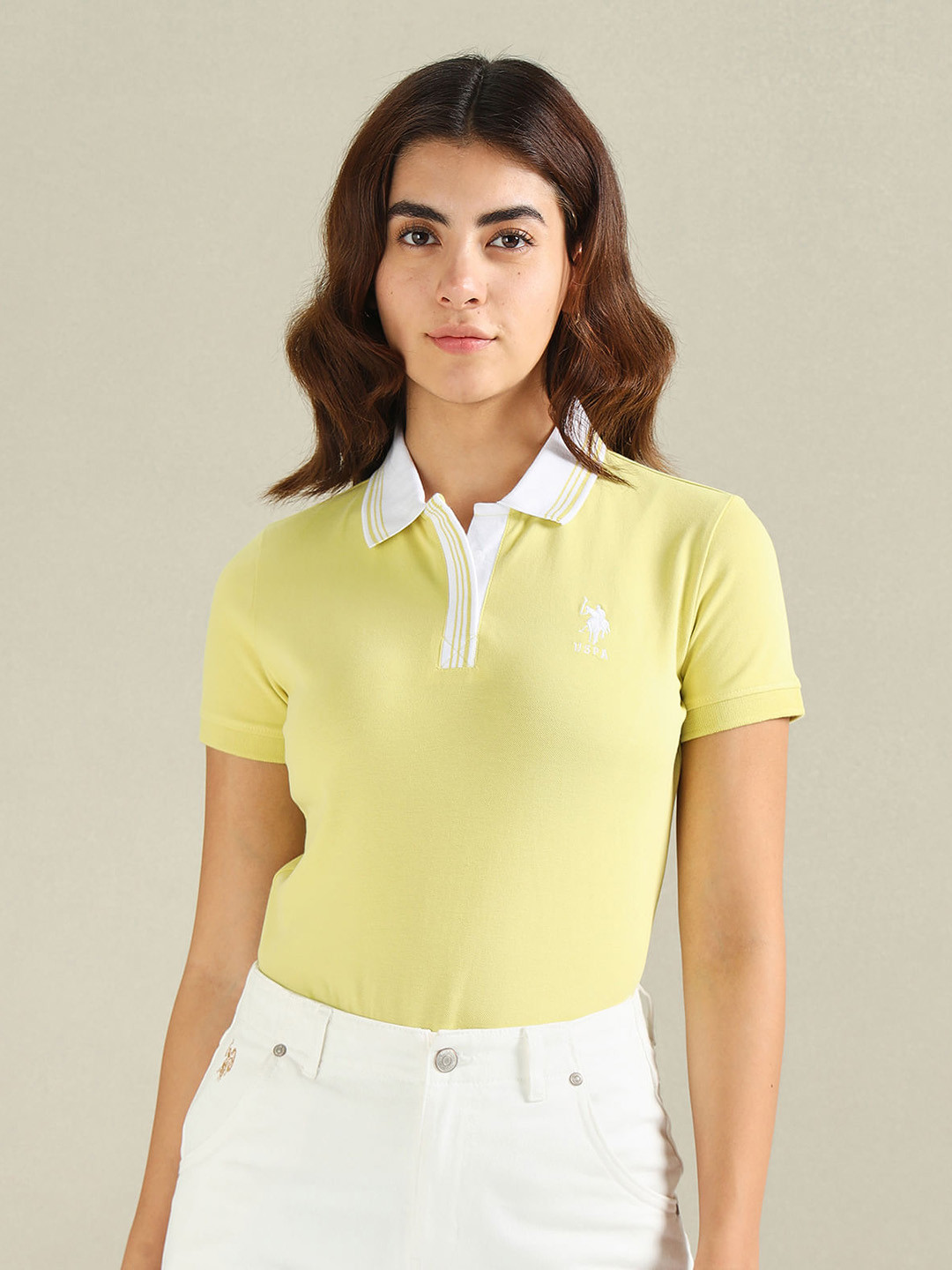 Buy U.S. Polo Assn. Women Polo Collar Cotton T Shirt - Tshirts for ...