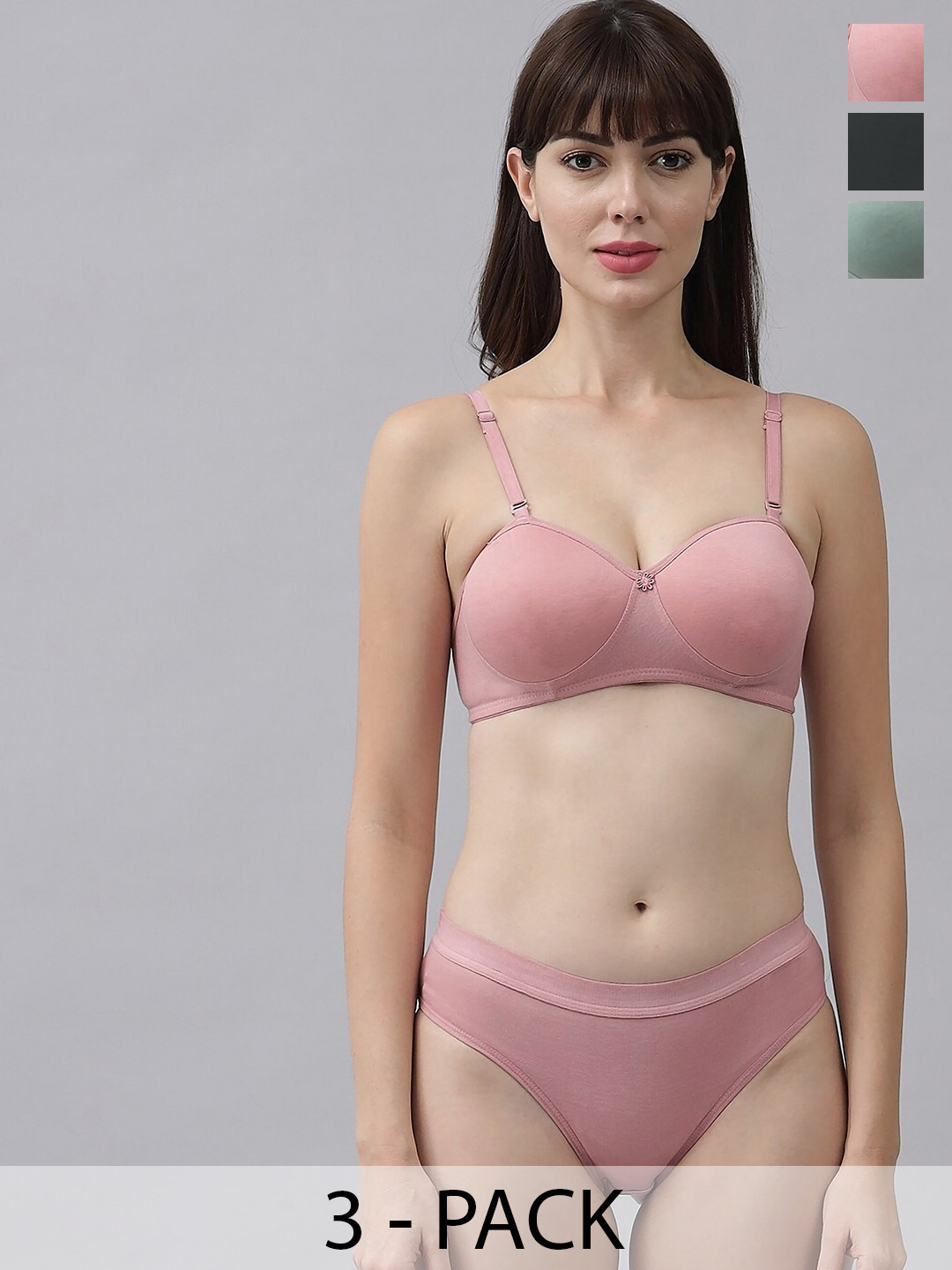 Buy PIBU Pack Of 3 Mid Rise Non Padded Cotton Lingerie Set F_K_Demii Set3 - Lingerie Set for ...