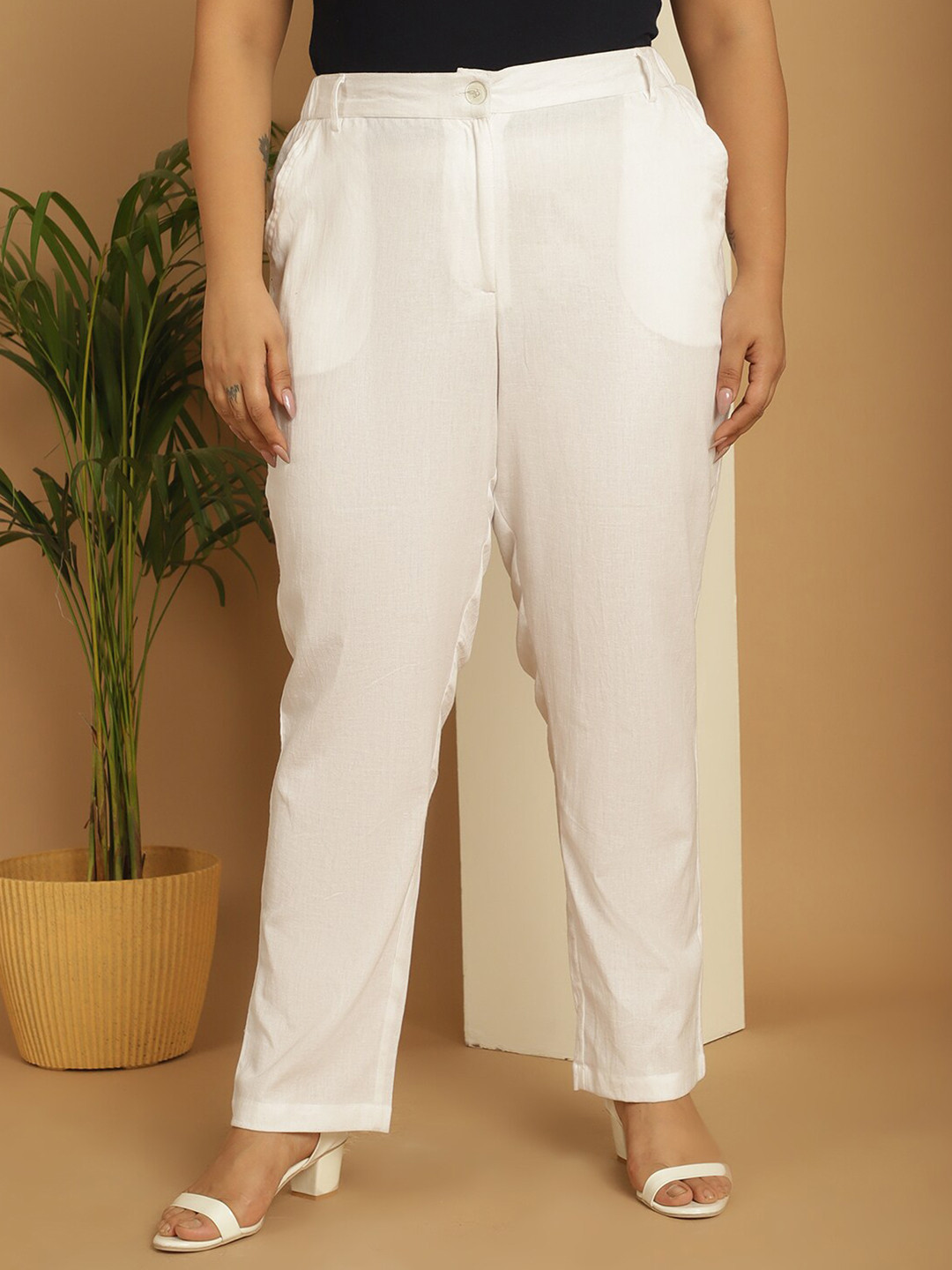 Buy TheRebelinme Women Smart Straight Fit High Rise Linen Parallel ...