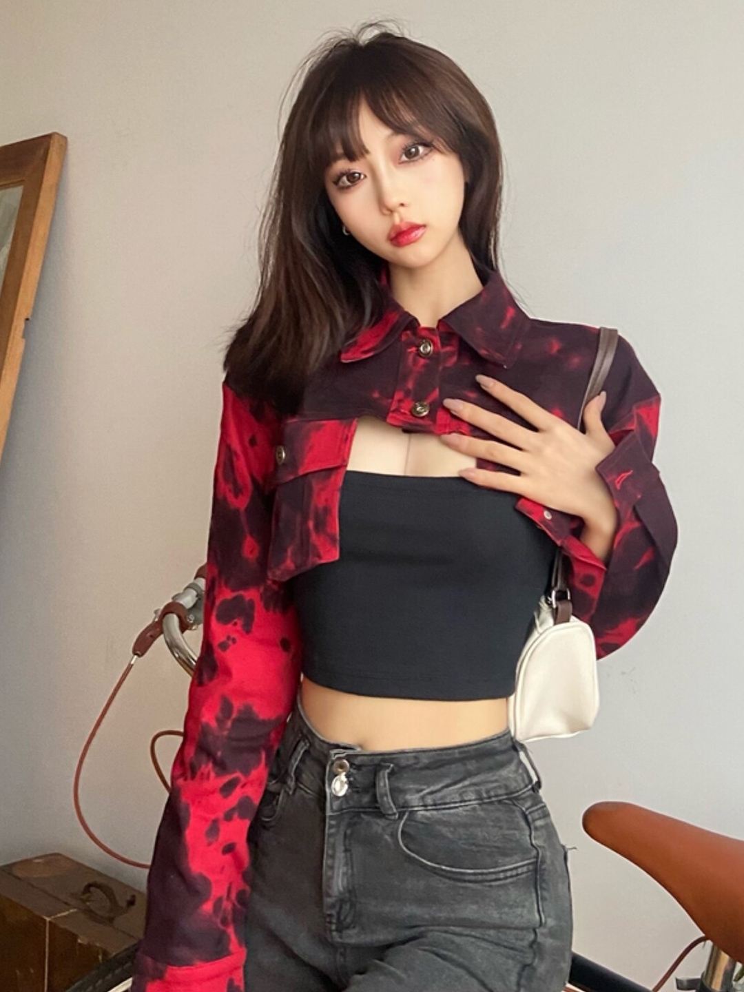 Buy Kpop Floral Printed Shirt Collar Cuffed Sleeves Cotton Shirt Style