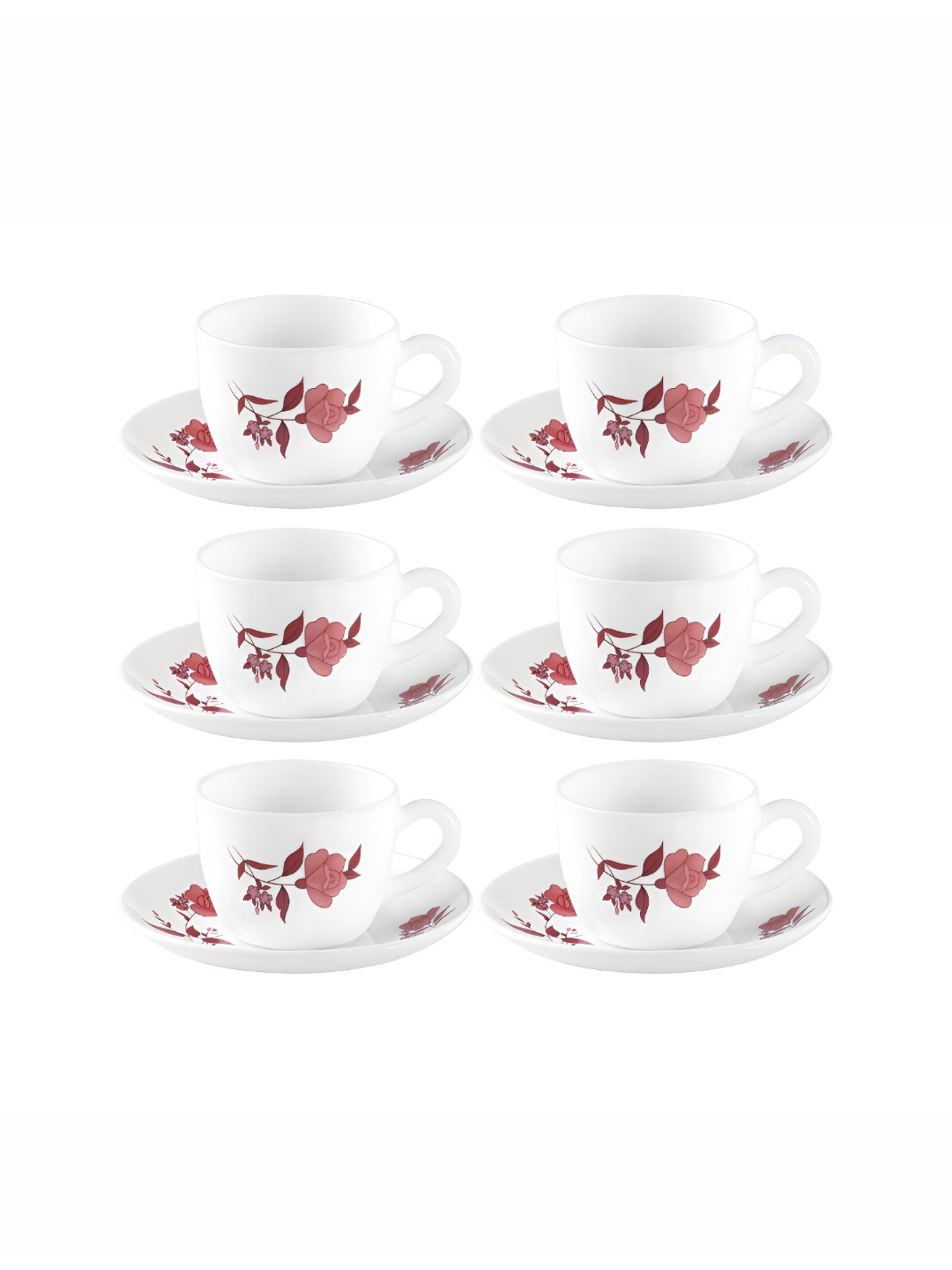 Buy Laopala White & Grey 12 Pieces Floral Printed Glossy Opalware Cups ...
