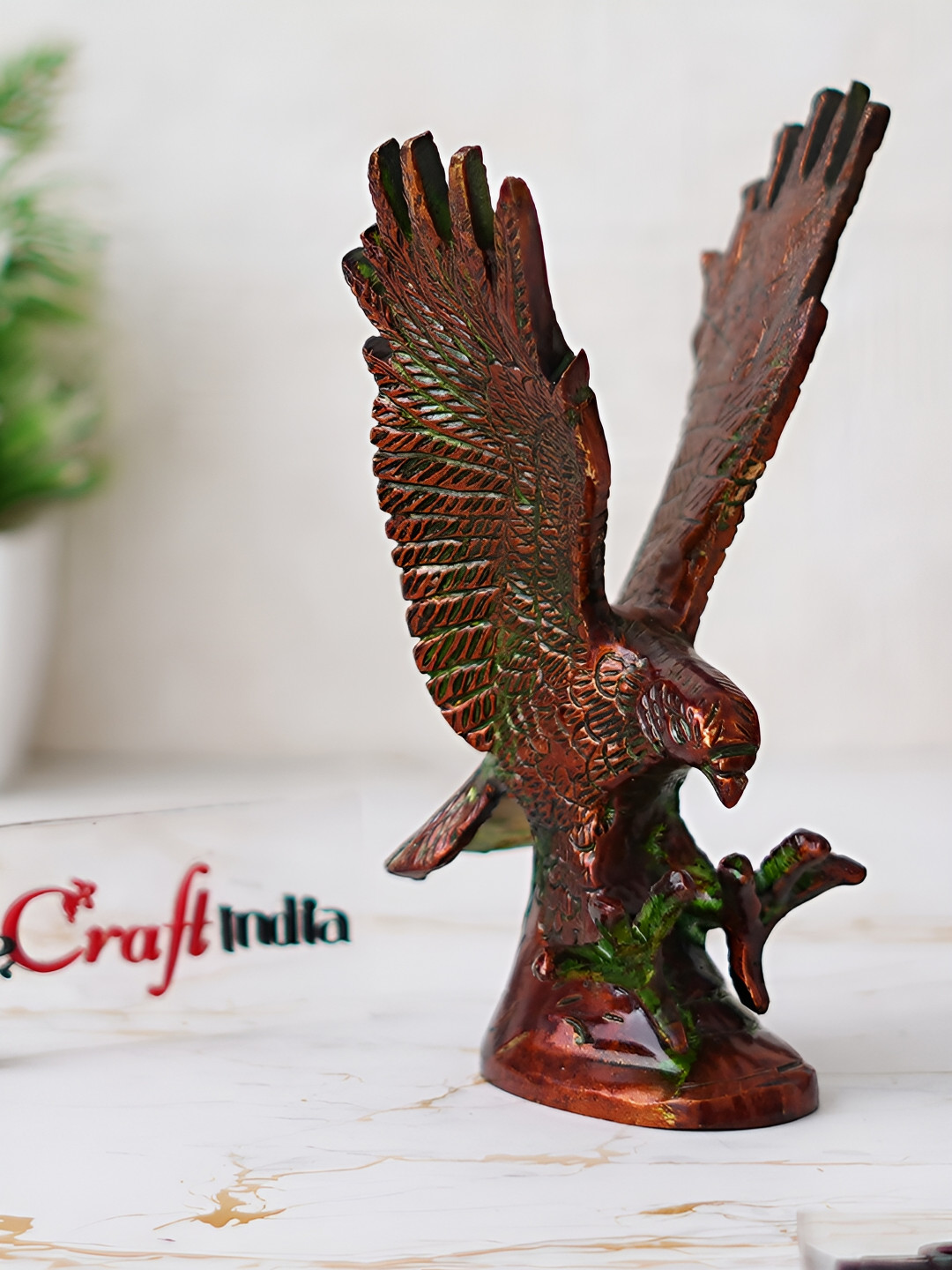 Buy ECraftIndia Brown Brass Flying Eagle Statue Showpiece - Showpieces ...
