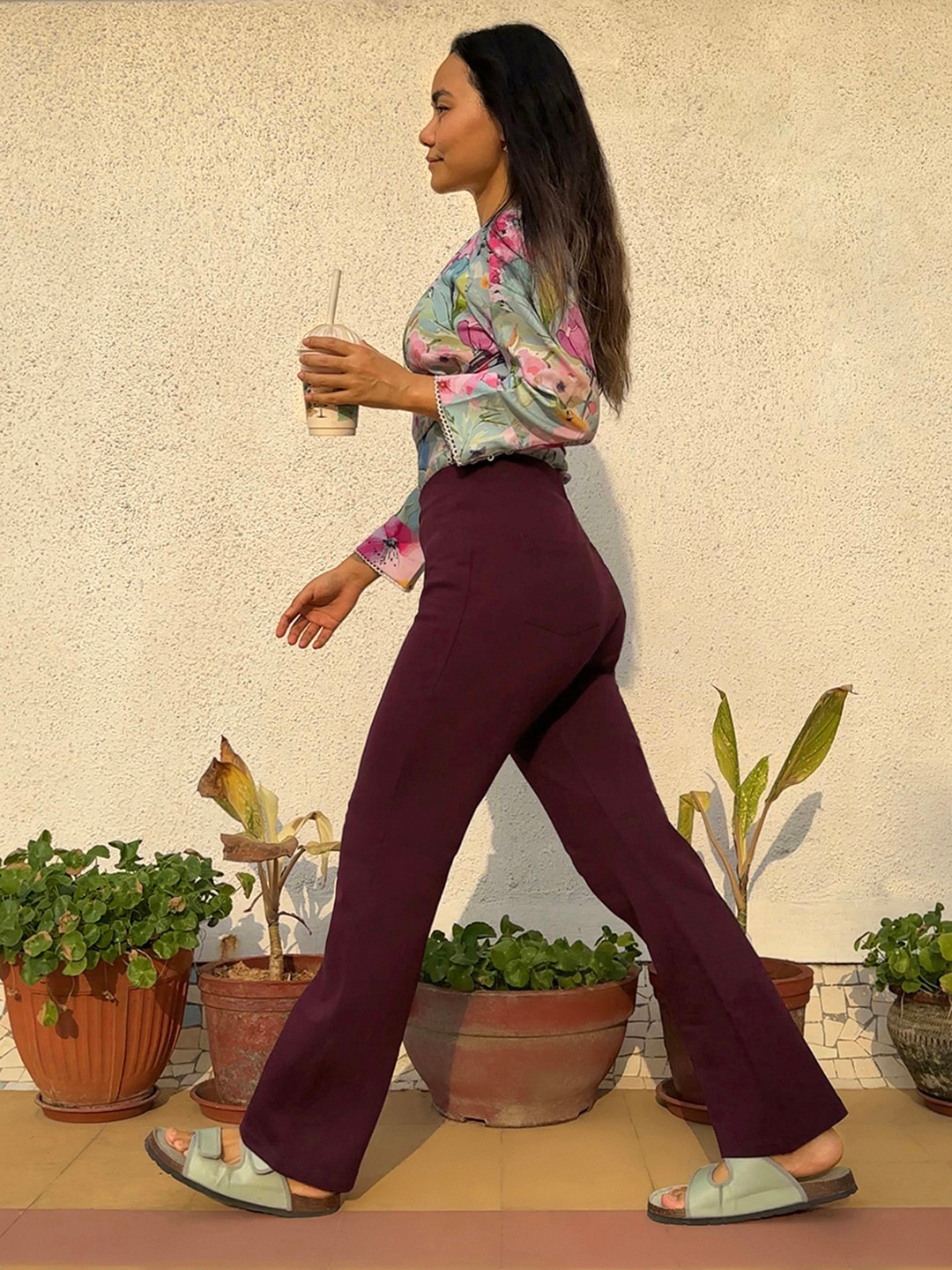 Buy FableStreet Livin Bootcut Maroon Trousers - Trousers for Women 26926520 | Myntra