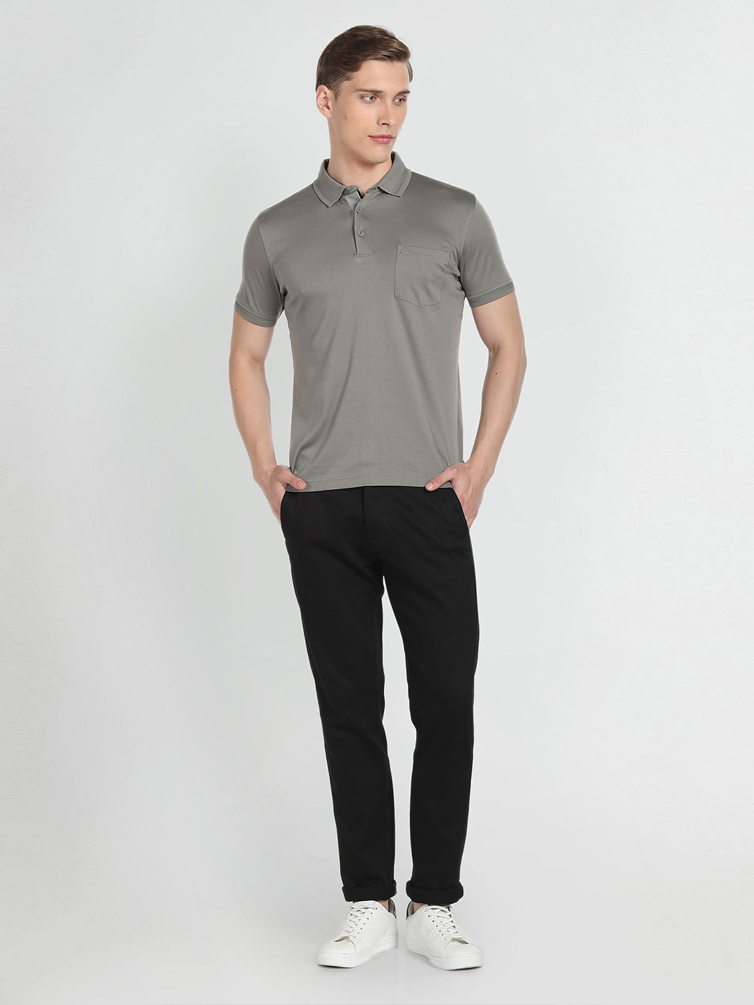 Buy Arrow Polo Collar Pockets Short Sleeves Cotton Casual T Shirt ...