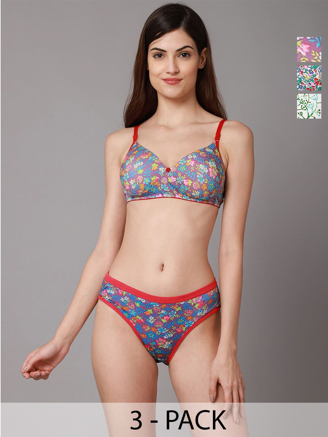 Buy Aamarsh Pack Of 3 Printed Cotton Lingerie Set A_Riopd Set3 - Lingerie Set for Women 26928928 ...