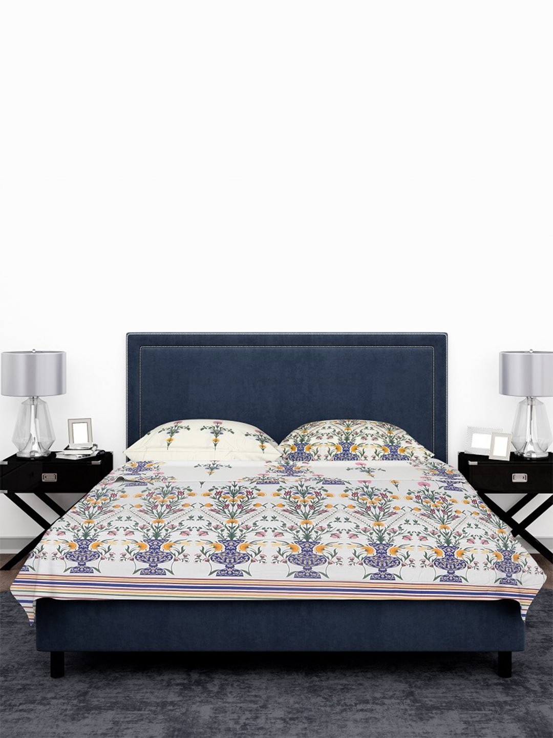 Buy BOMBAY DYEING Grey & Orange Ethnic Motifs Cotton 210 TC King ...