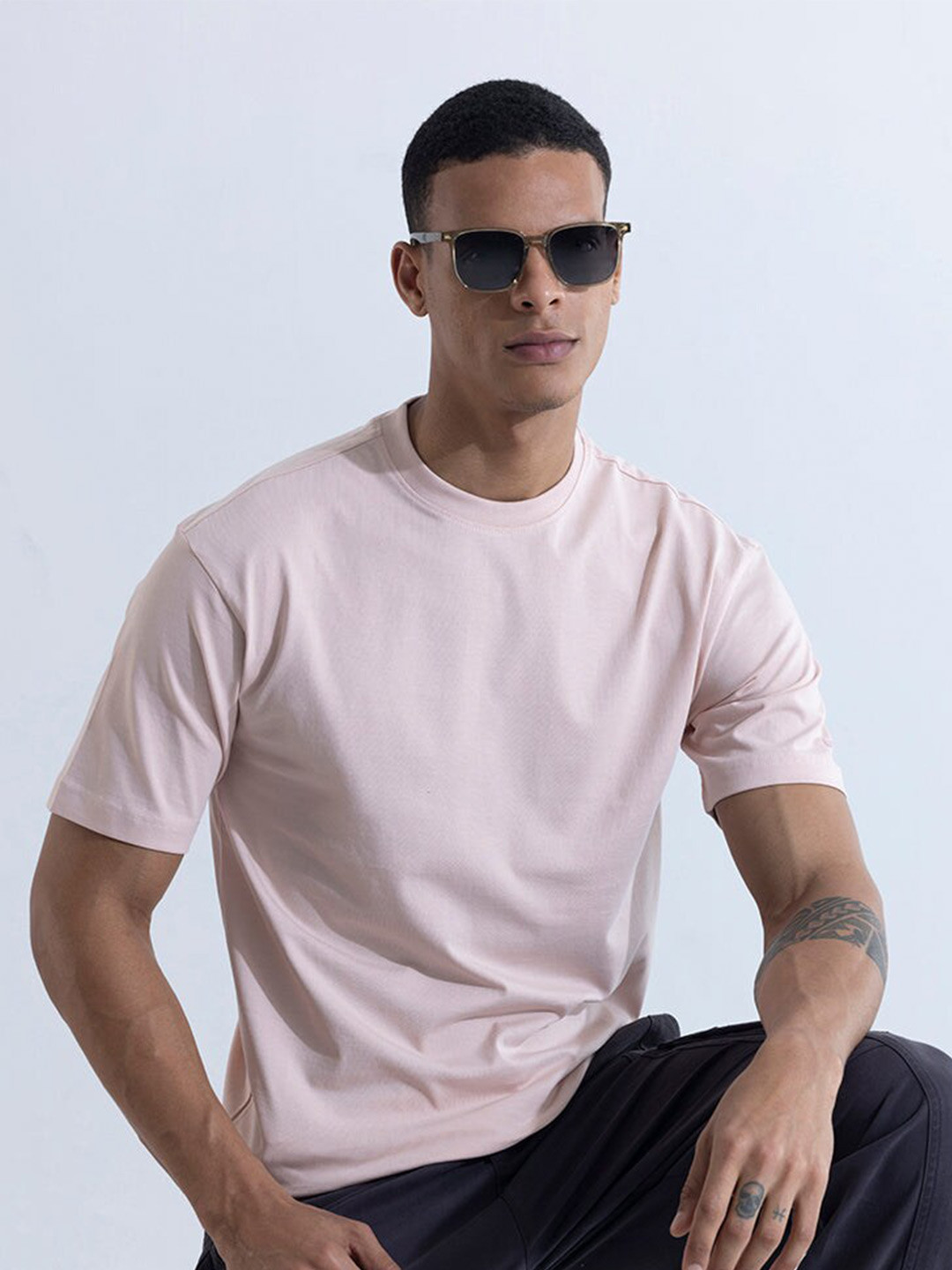 Buy Snitch Pink Round Neck Relaxed Fit Cotton T Shirt - Tshirts for Men ...