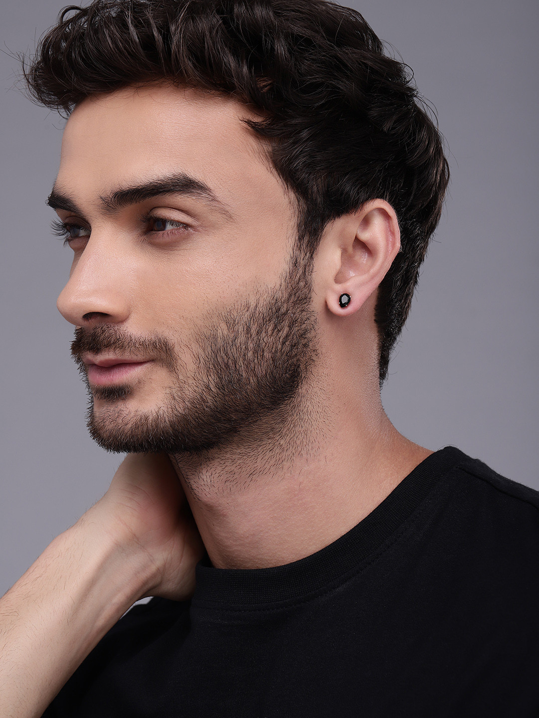 Buy WROGN Men Silver Plated Stone Studded Teardrop Shaped Studs ...