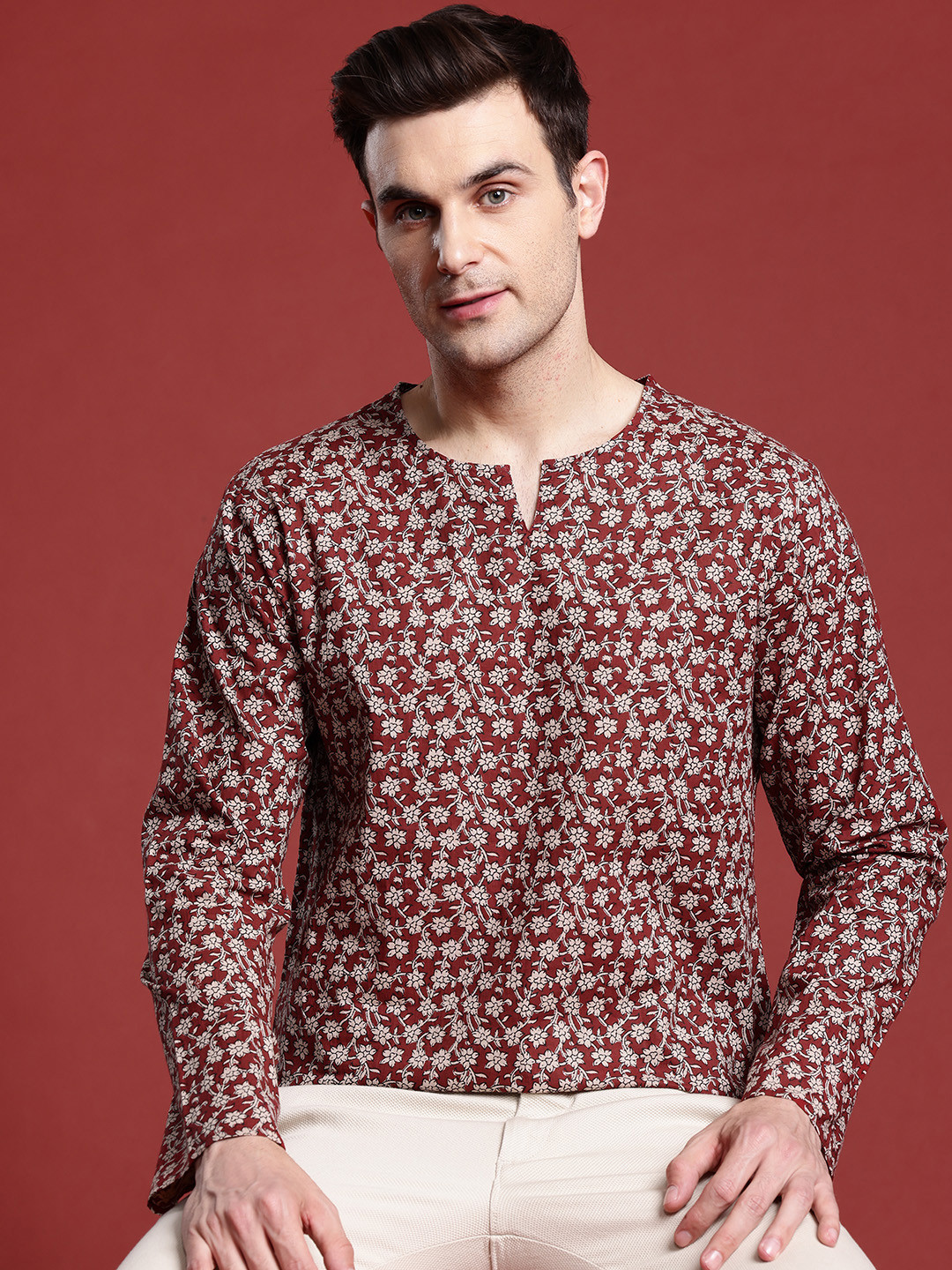 Buy Anouk Men Ethnic Motifs Printed Pure Cotton Short Kurta - Kurtas ...