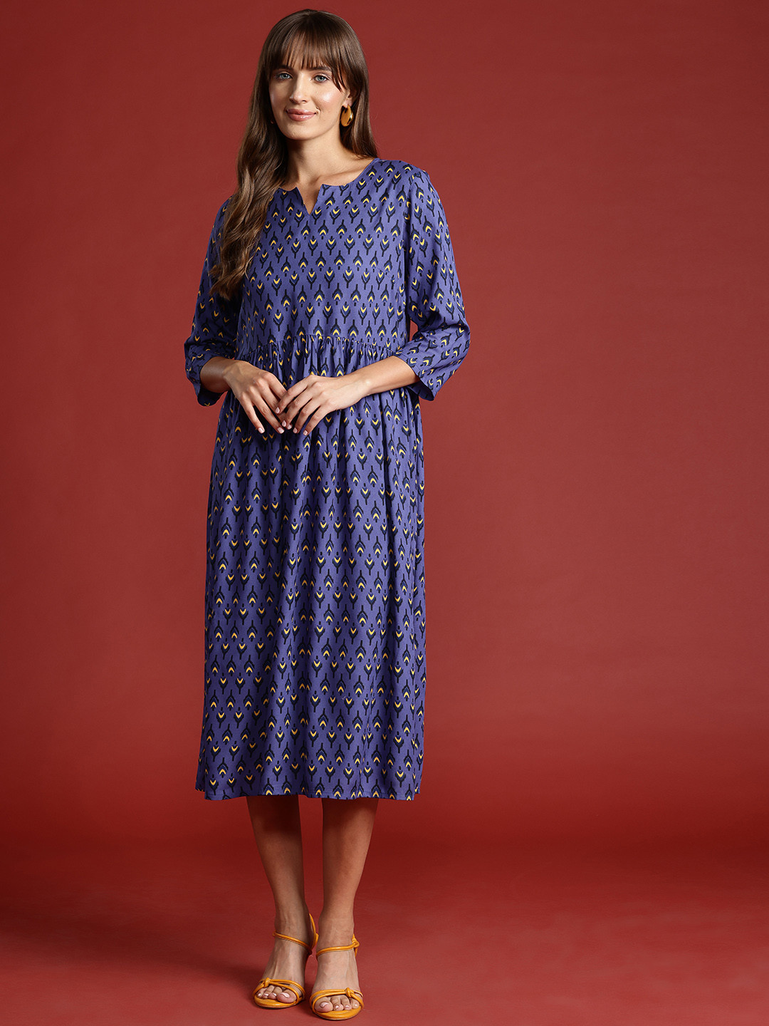 Buy Anouk Notched Round Neck A Line Ethnic Dress - Ethnic Dresses for ...
