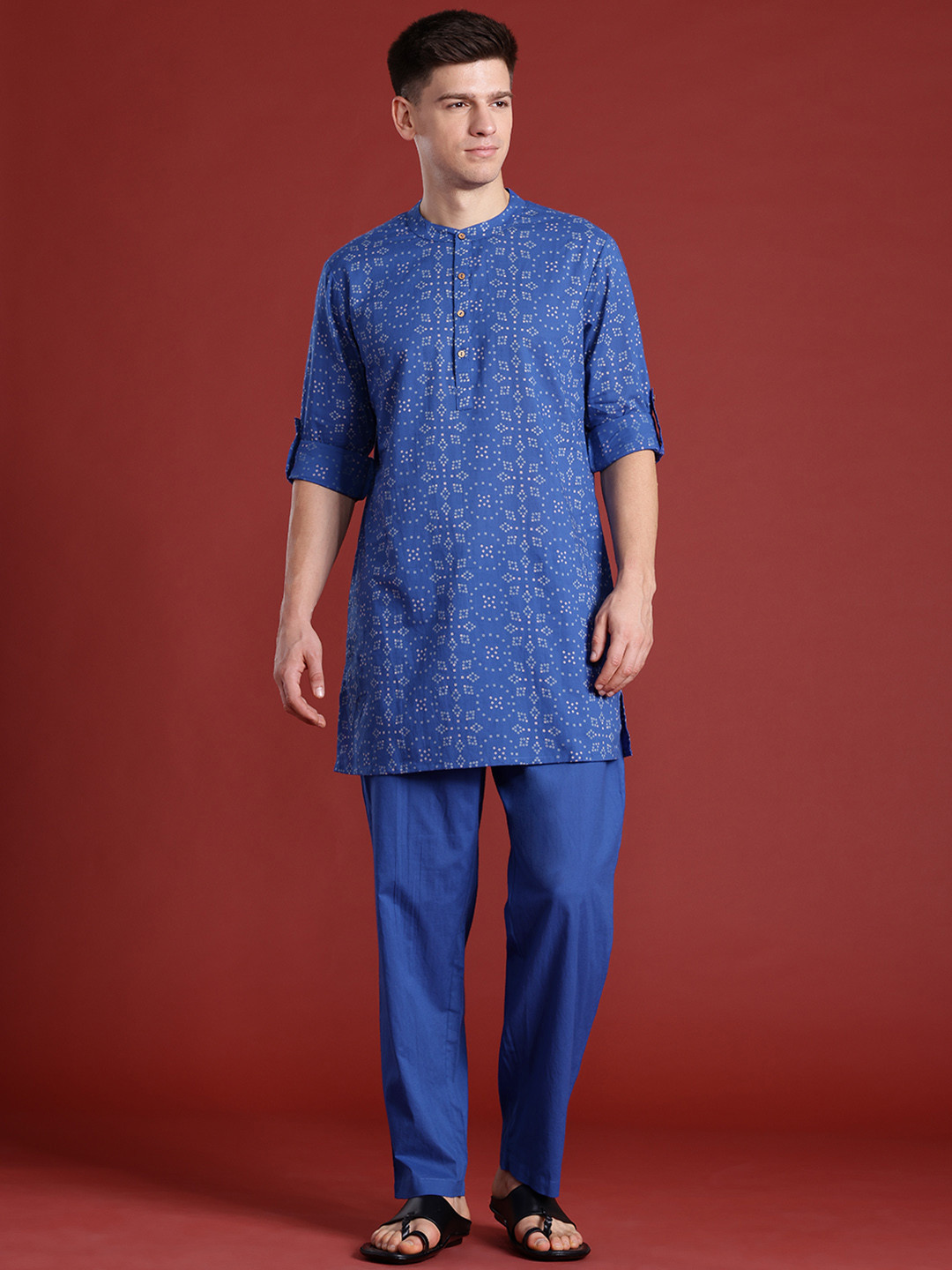 Buy Anouk Men Bandhani Print Pure Cotton Kurta With Trousers - Kurta ...