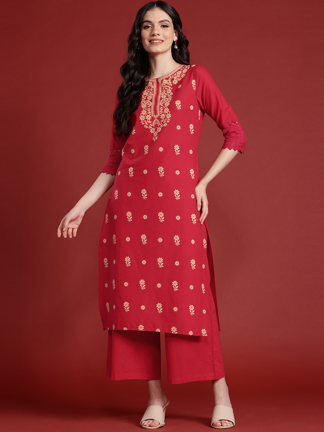 Buy Anouk Women Floral Printed Pure Cotton Kurta With Palazzos - Kurta Sets for Women 26947920 ...