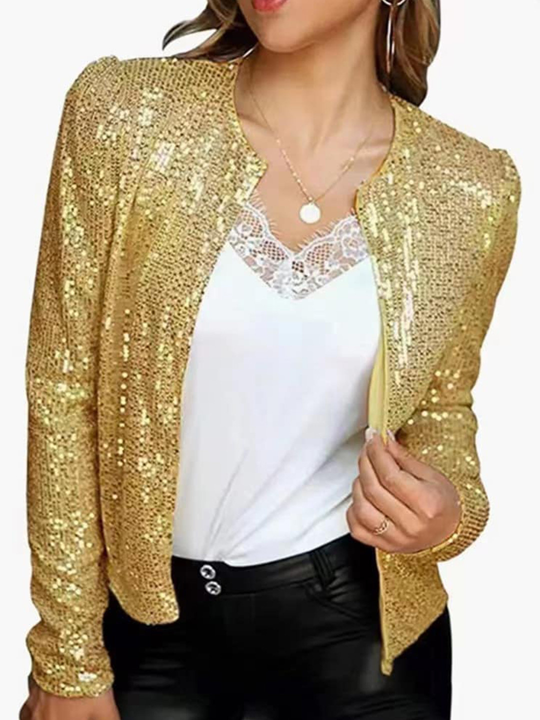 Buy StyleCast Gold Toned Sequinned Embellished Long Sleeves Tailored ...