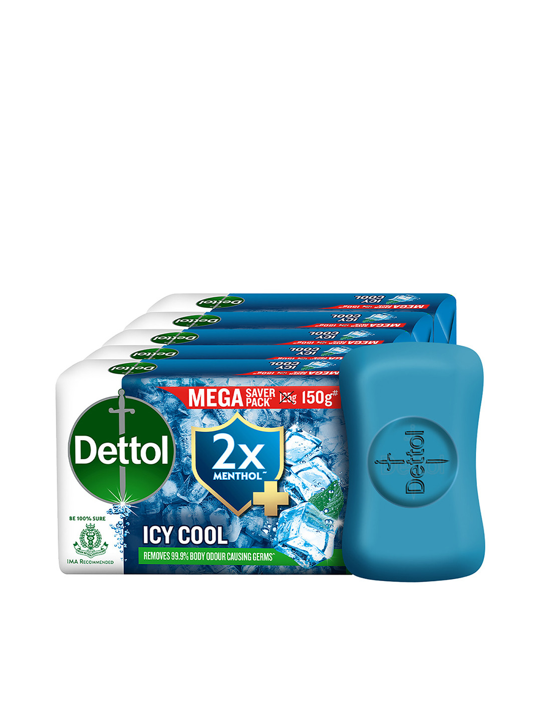 Buy Dettol Set Of 5 Icy Cool Bathing Bar Soap With 2x Menthol To Remove ...