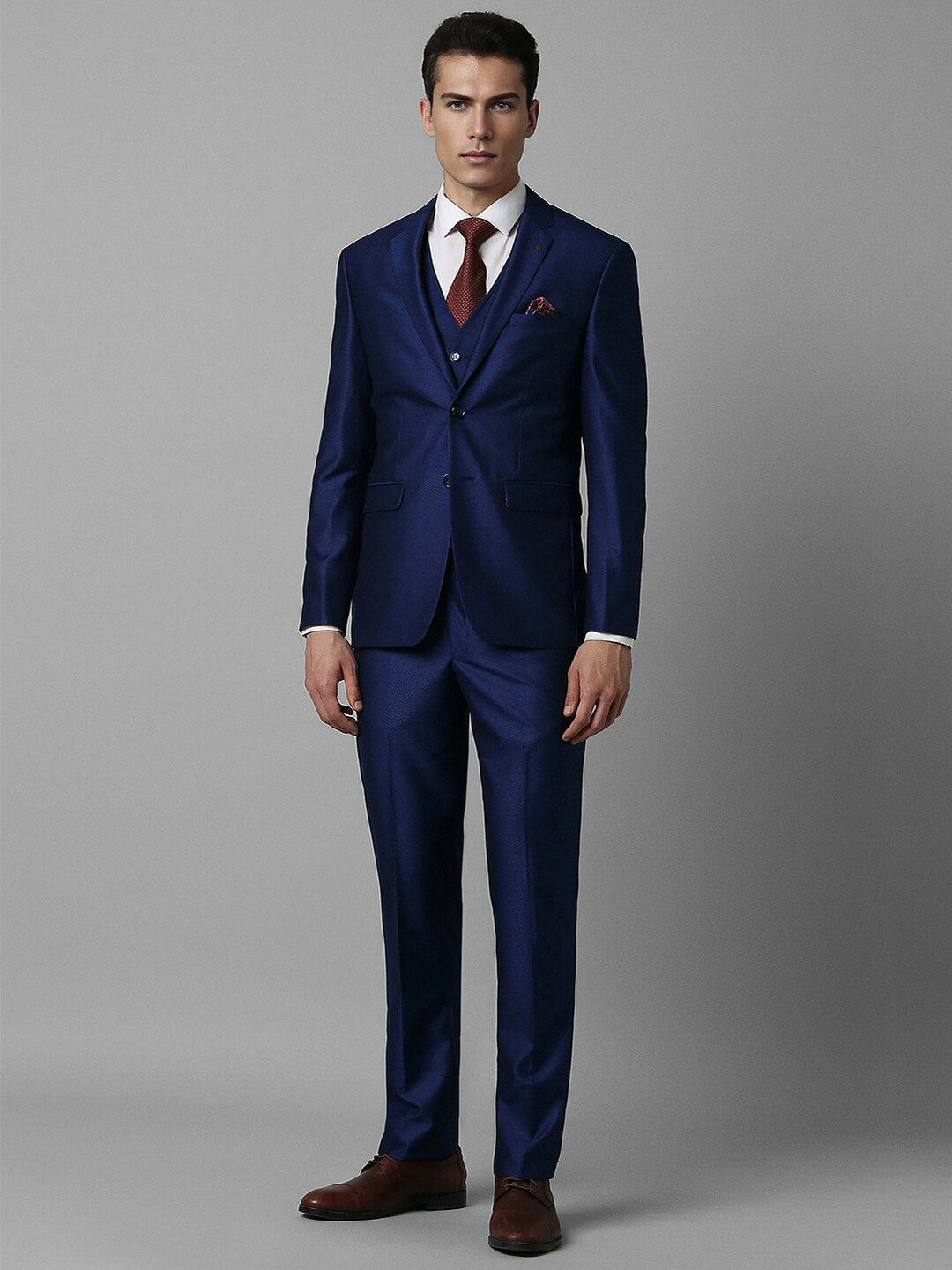 Buy Louis Philippe Printed Slim Fit Single Breasted Three Piece Formal ...